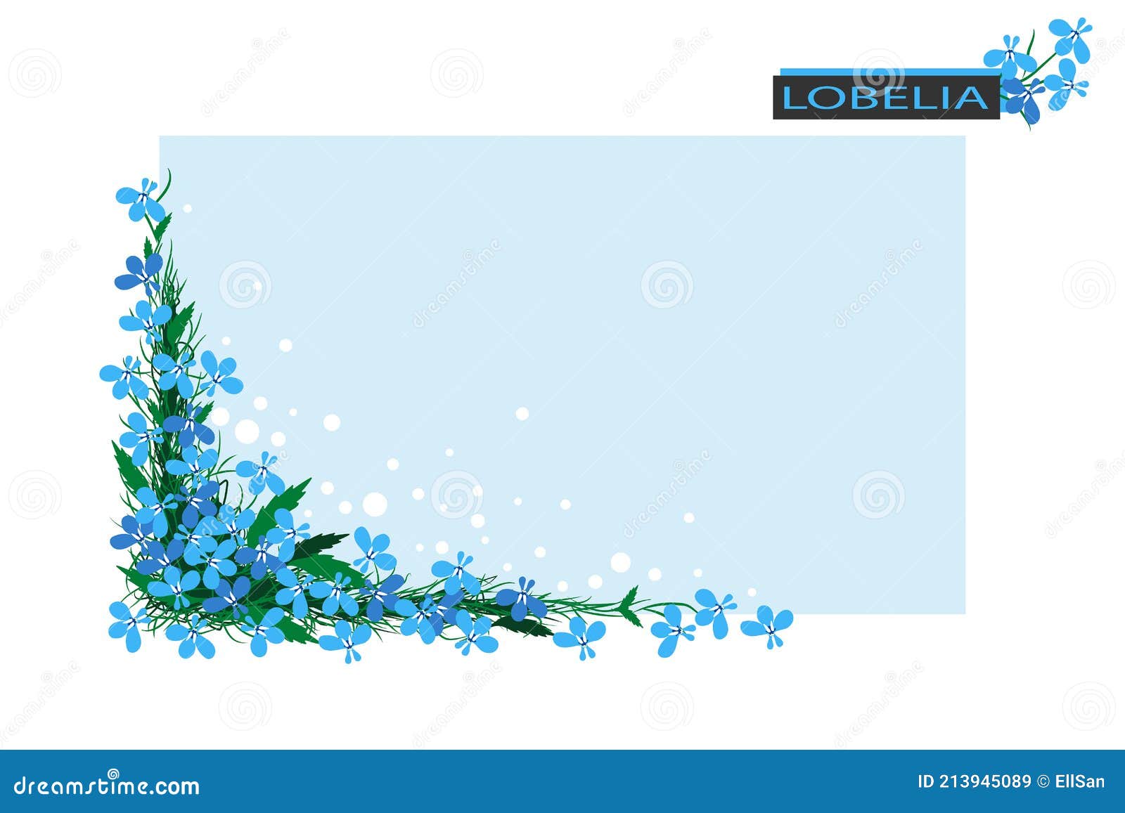 Rectangular Frame with Blue Lobelia. Corner of Flowers and Leaves ...