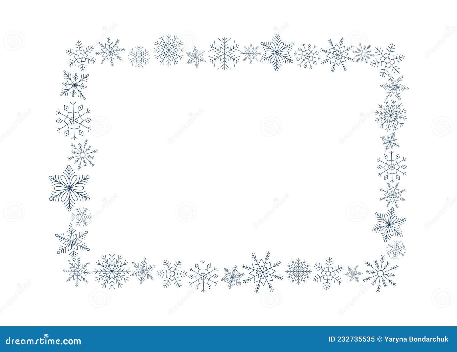 Rectangular Frame of Blue Snowflakes. Line Art. Ice Crystal Winter ...