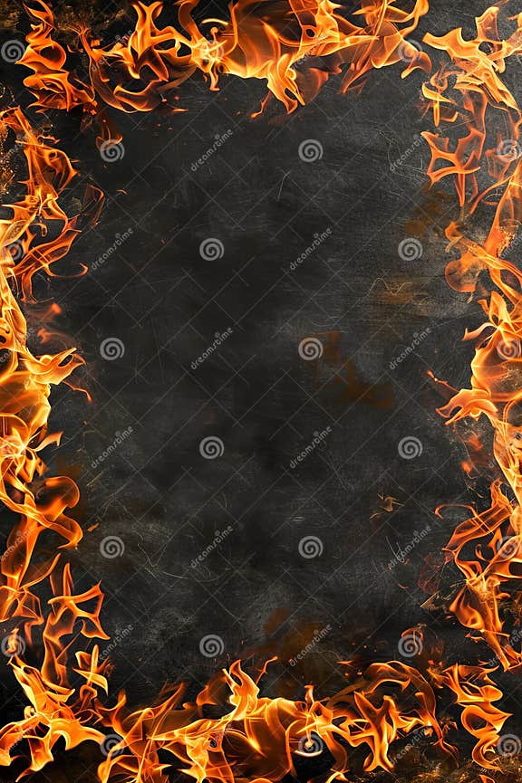 Rectangular Frame Composed of Fiery Flames on Black Background ...