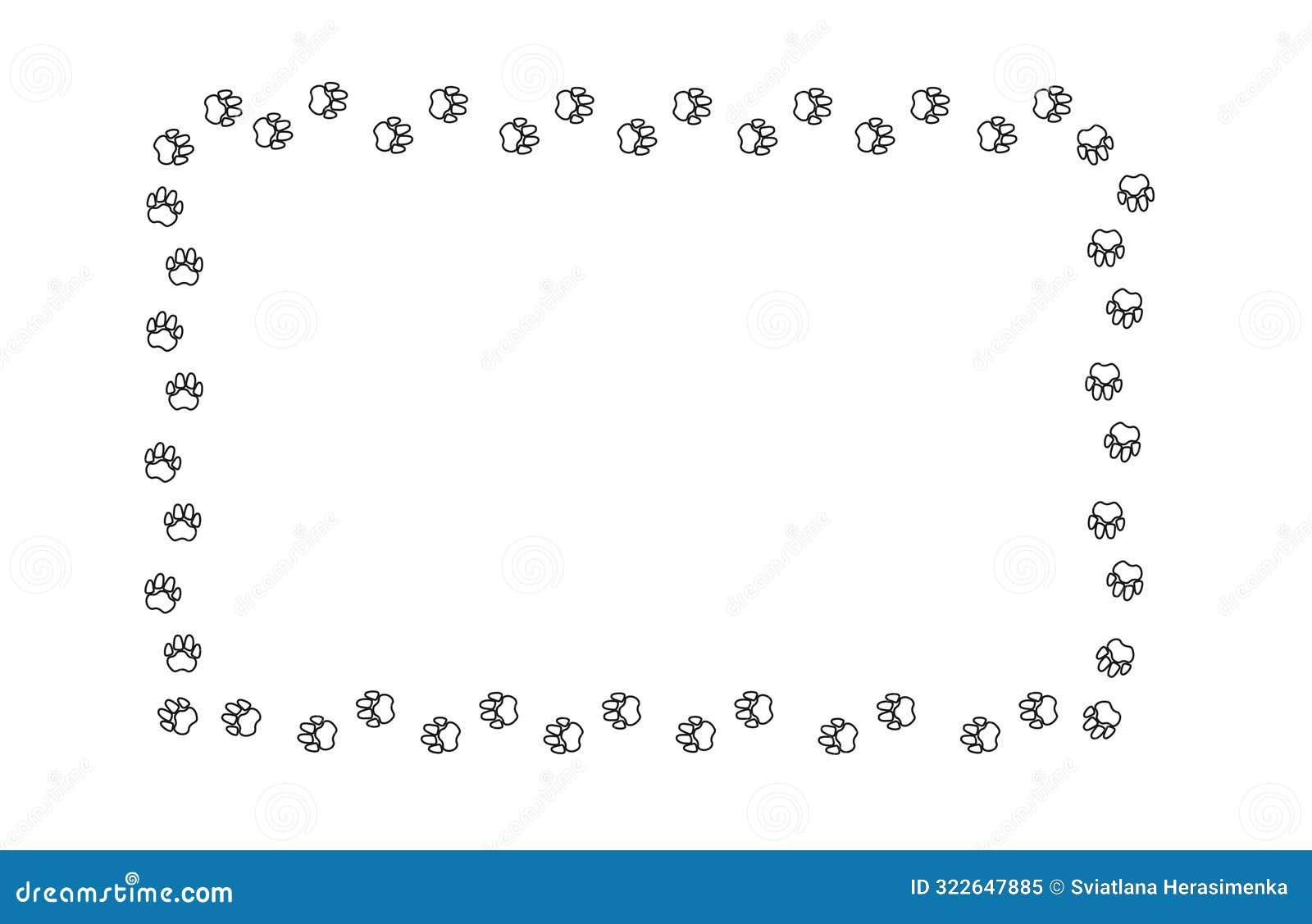 Rectangular Frame with Contoured Pet Paw Print. Black Silhouette of a ...