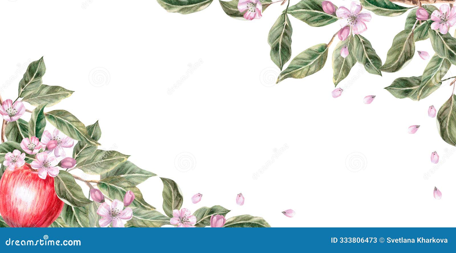 Rectangular Frame with Corner Patterns of Apples and Branches. Isolated ...