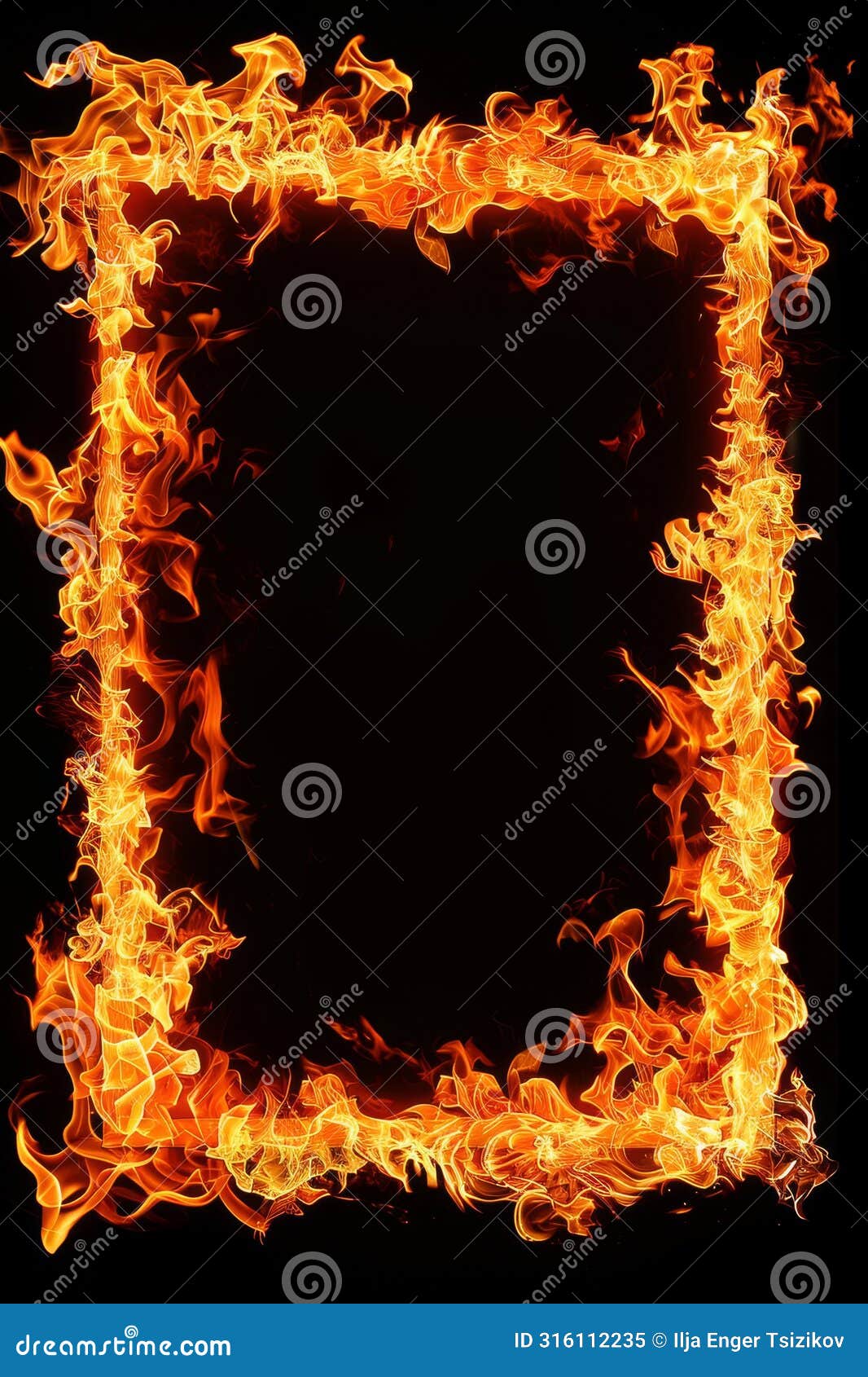 Rectangular Frame Created by Burning Flames on Black Background ...