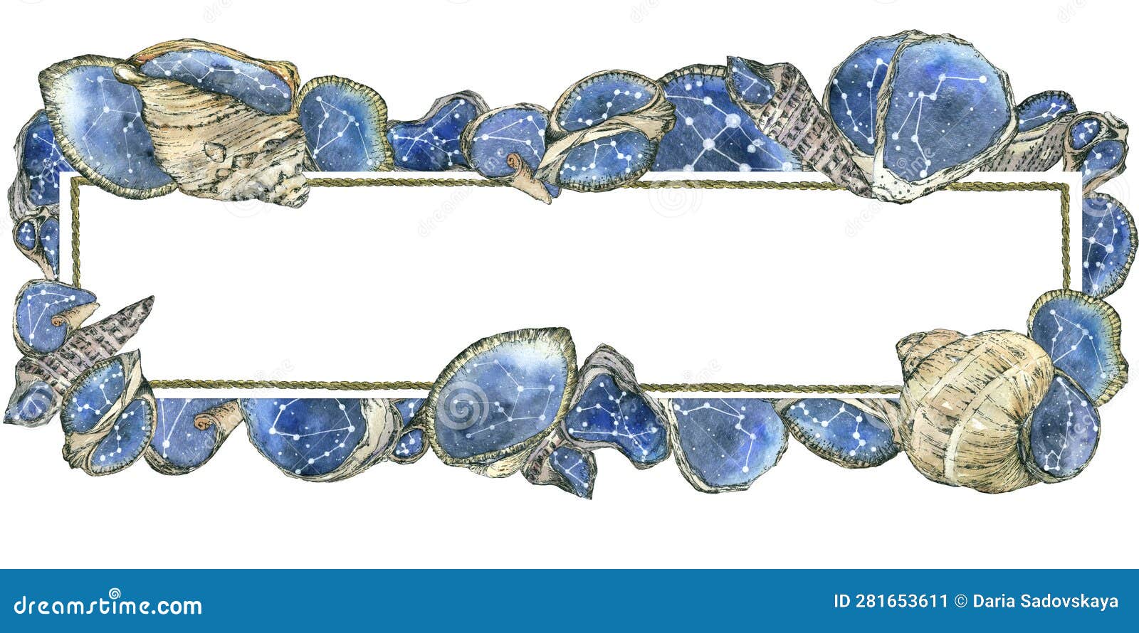 The Rectangular Frame is Decorated with Seashells of Various Shapes and ...