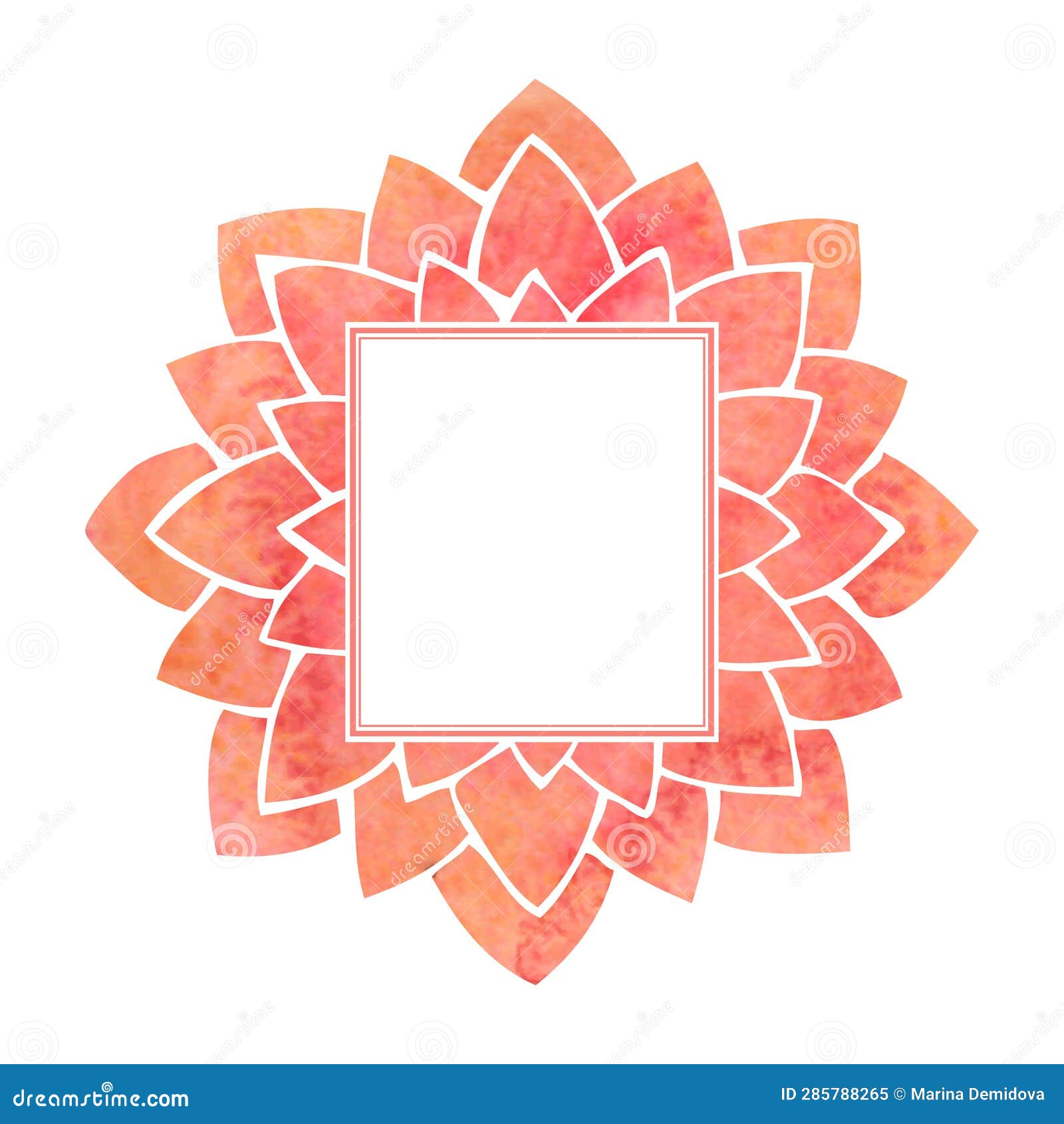 Rectangular Frame Decorated with a Stylized Red Lotus Flower, Rounded ...