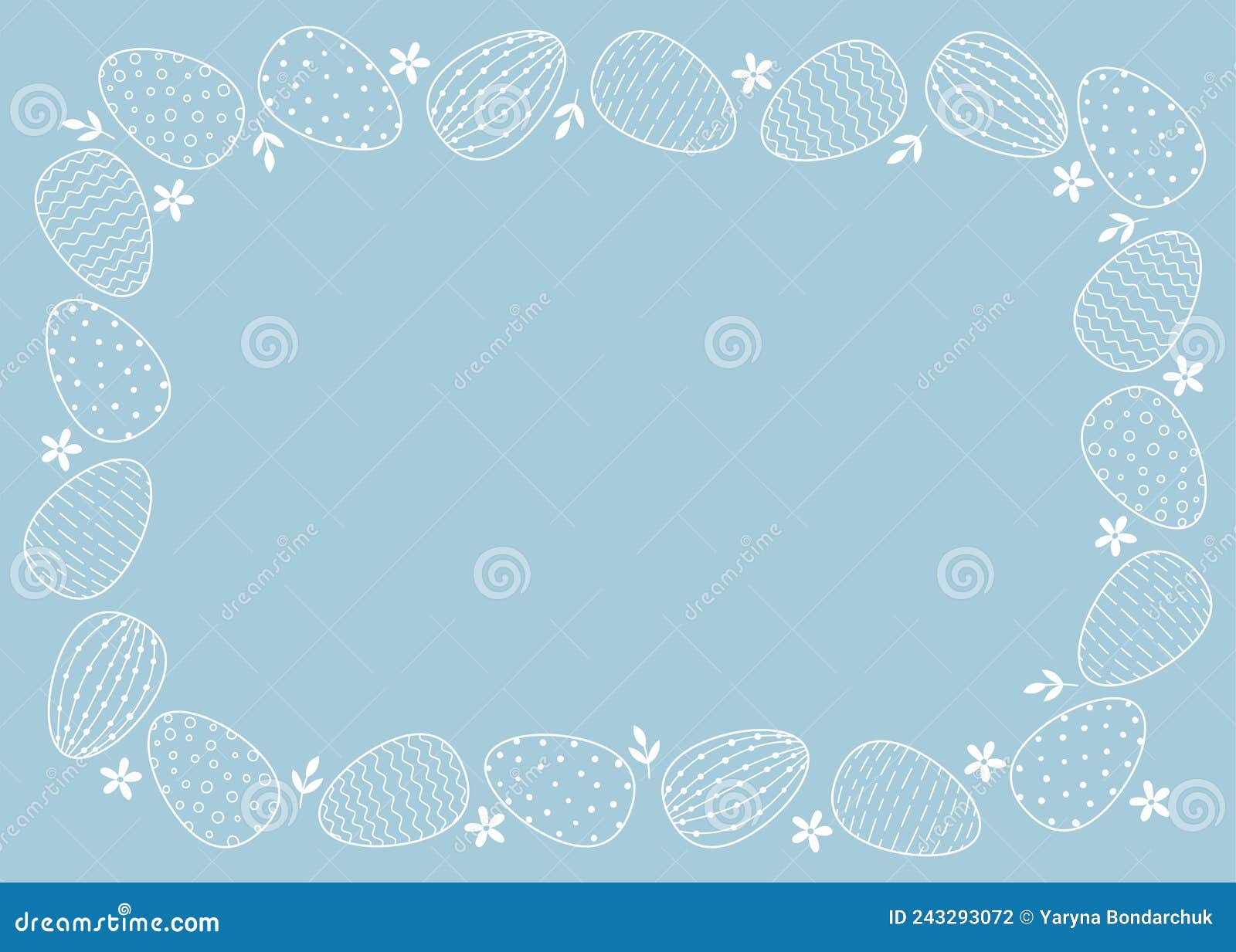 Rectangular Frame of Easter Decorated Eggs and Leaves. Line Art White ...