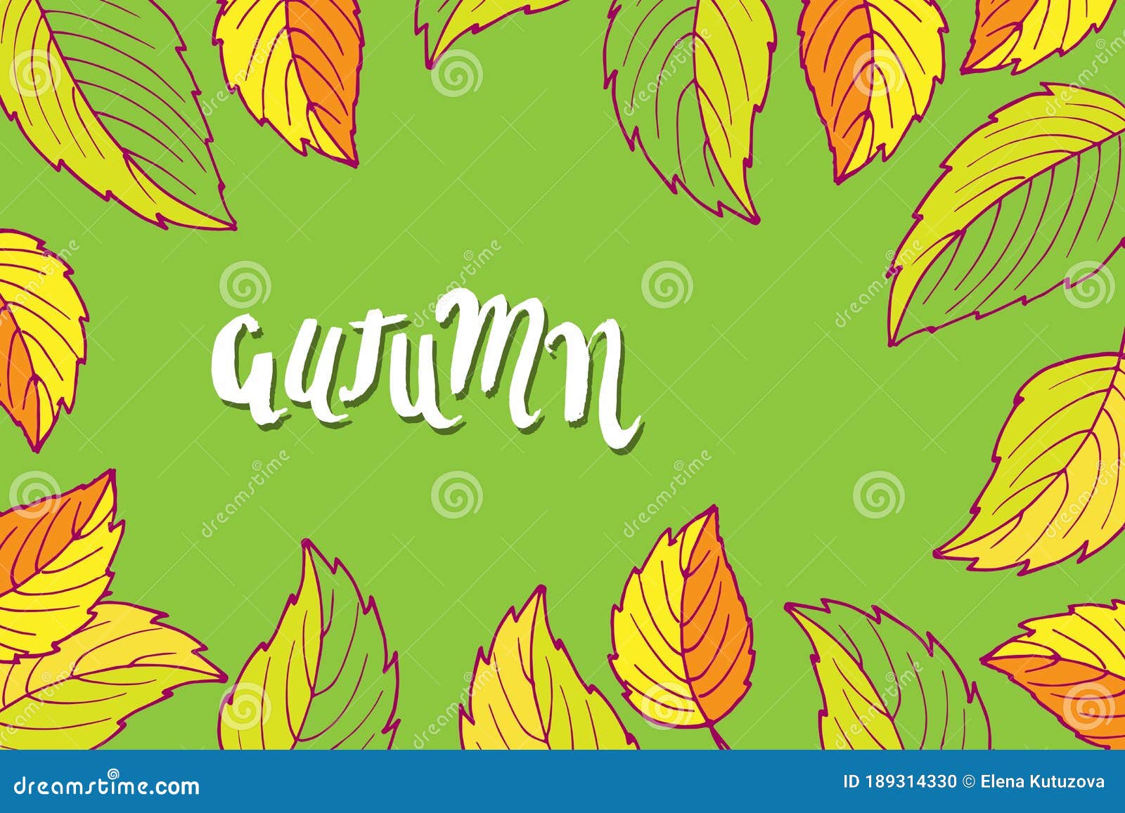 Rectangular Frame with Fall Leaves. Hand Drawn Vector Sketch with ...