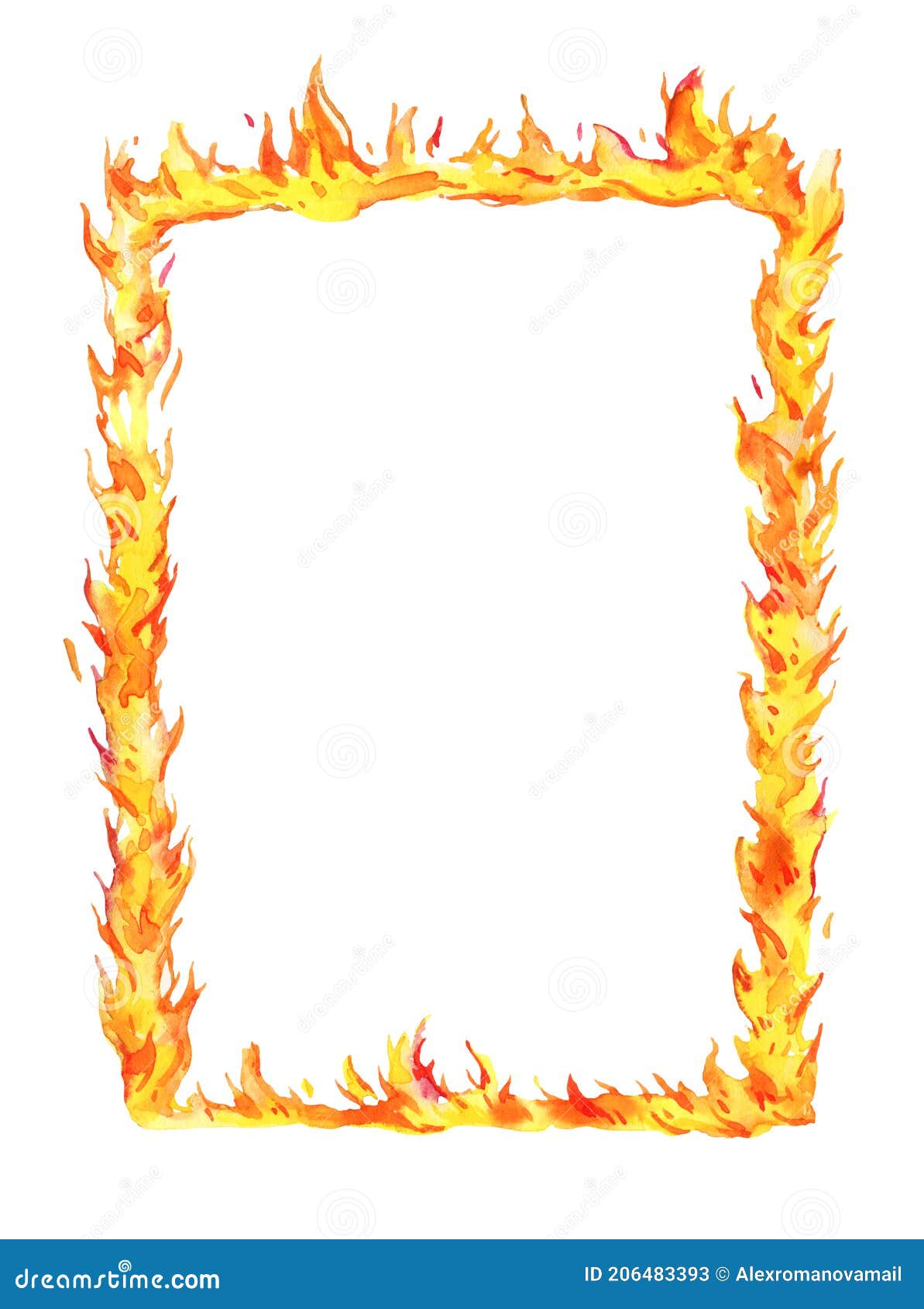 Rectangular Frame With Fire Flames. Hand Drawn Watercolor Sketch ...