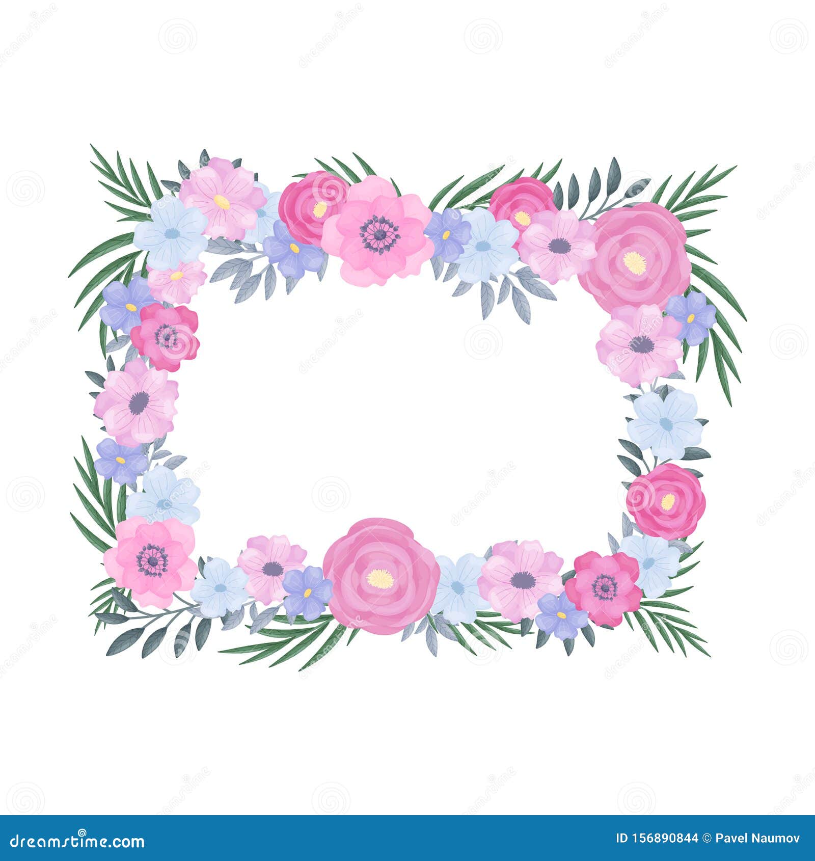 Rectangular Frame of Flowers. Vector Illustration on a White Background ...