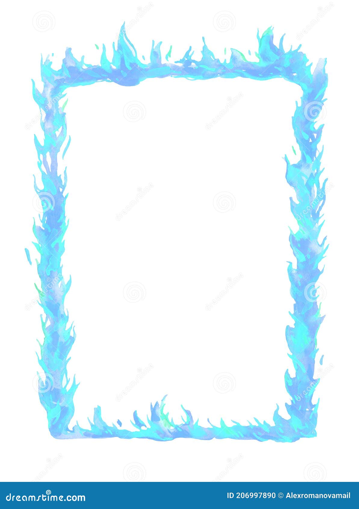 Rectangular Frame with Gas Fire Flames. Hand Drawn Watercolor Sketch ...