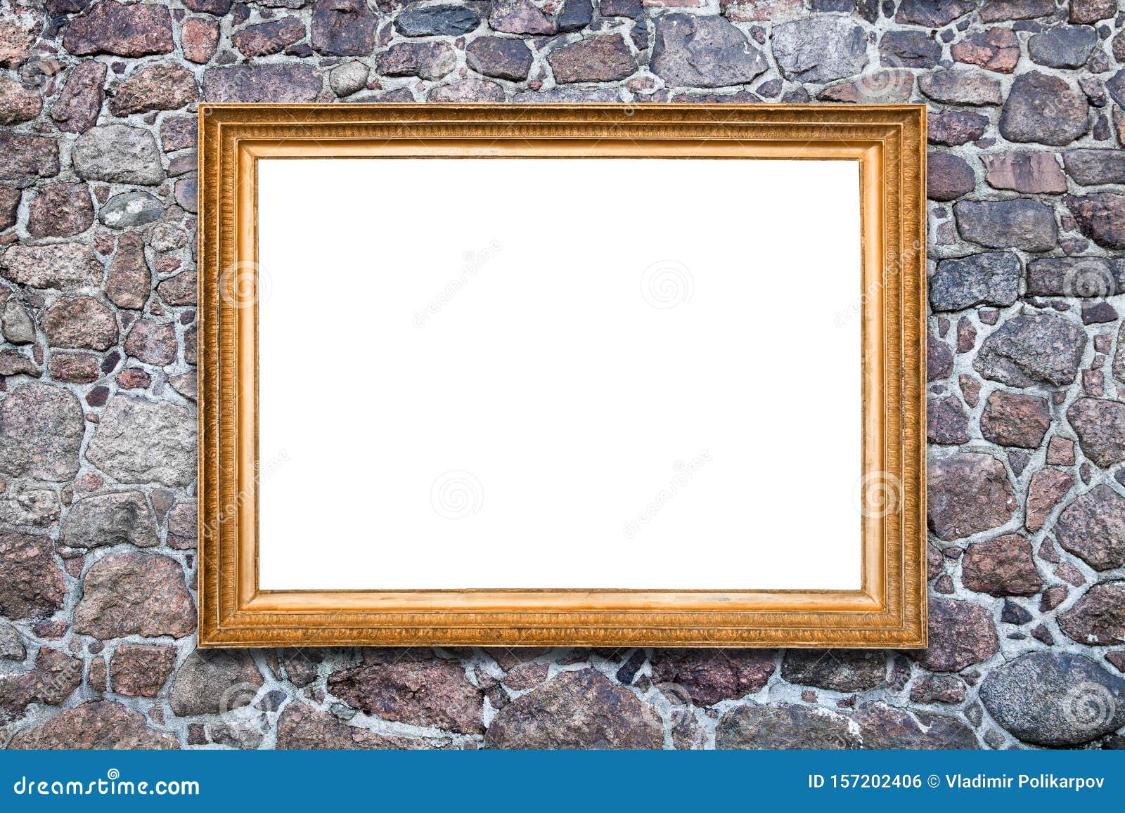 Rectangular Frame Isolated on White on a Natural Stone Wall Stock Photo ...