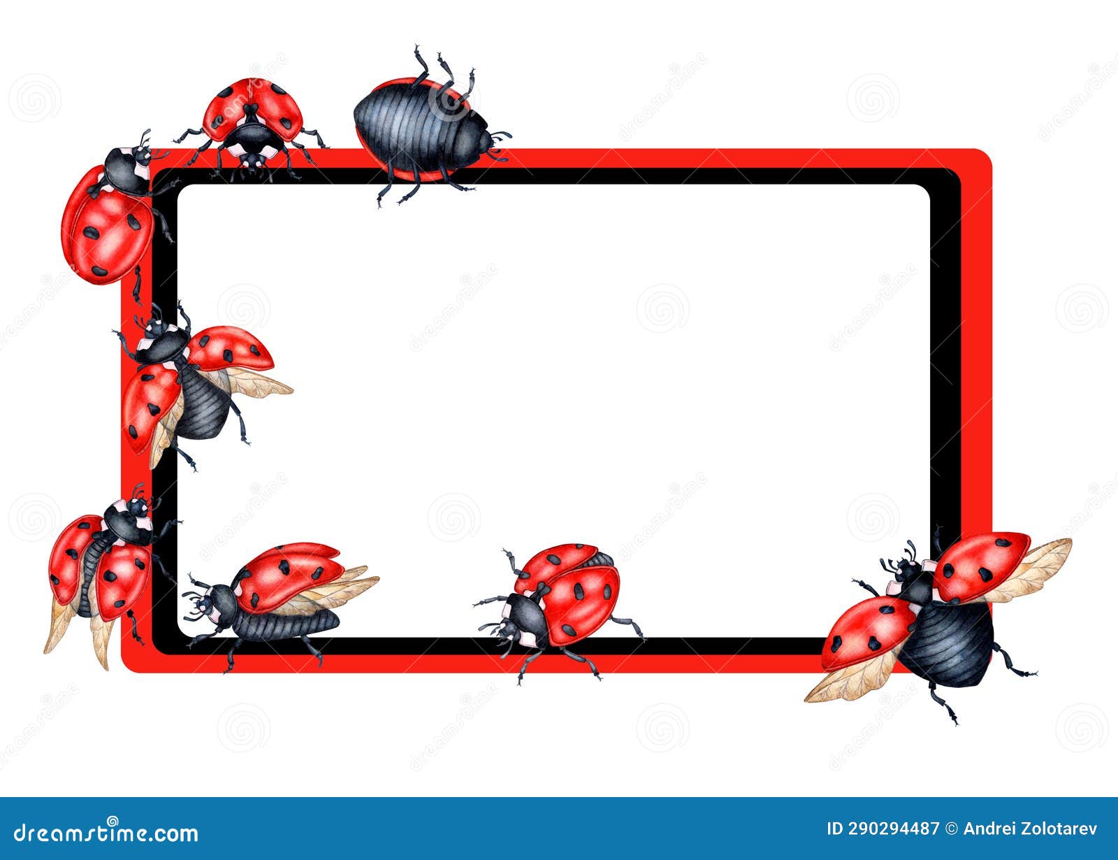 Rectangular Frame with Ladybugs in Watercolor Stock Illustration ...
