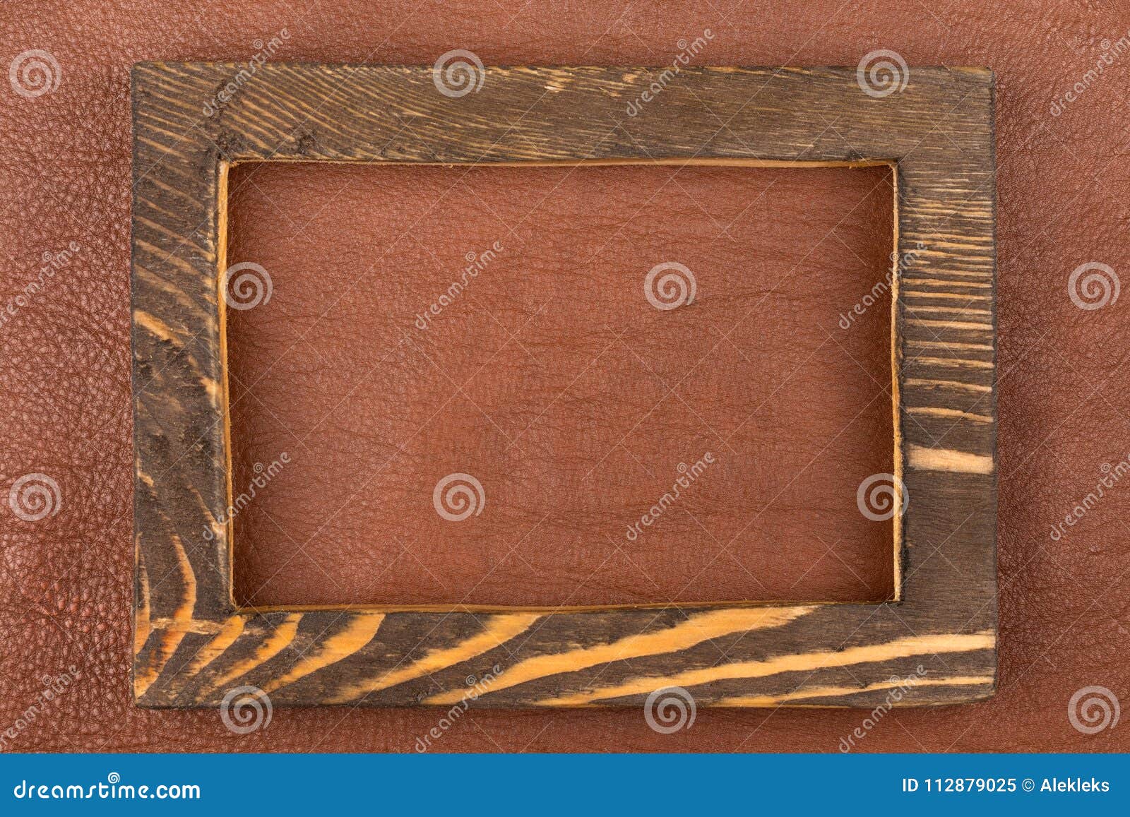 Rectangular Frame Made of Dark Wood Lies on Brown Natural Leather ...