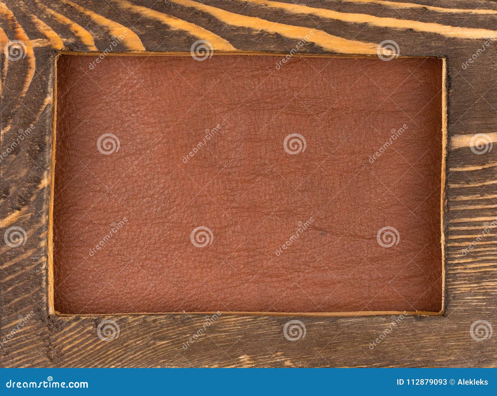 Rectangular Frame Made of Dark Wood Lies on Brown Natural Leather ...
