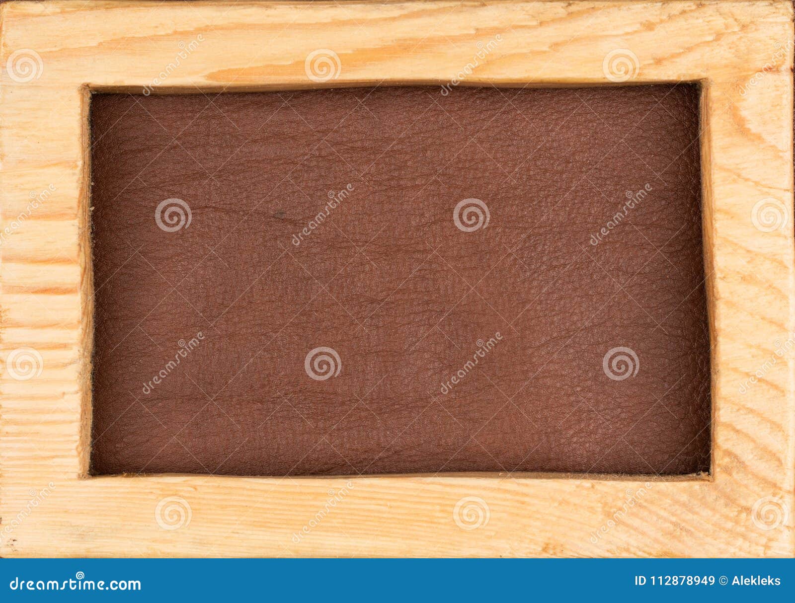 Rectangular Frame Made from Light Wood Lies on Brown Natural Leather ...