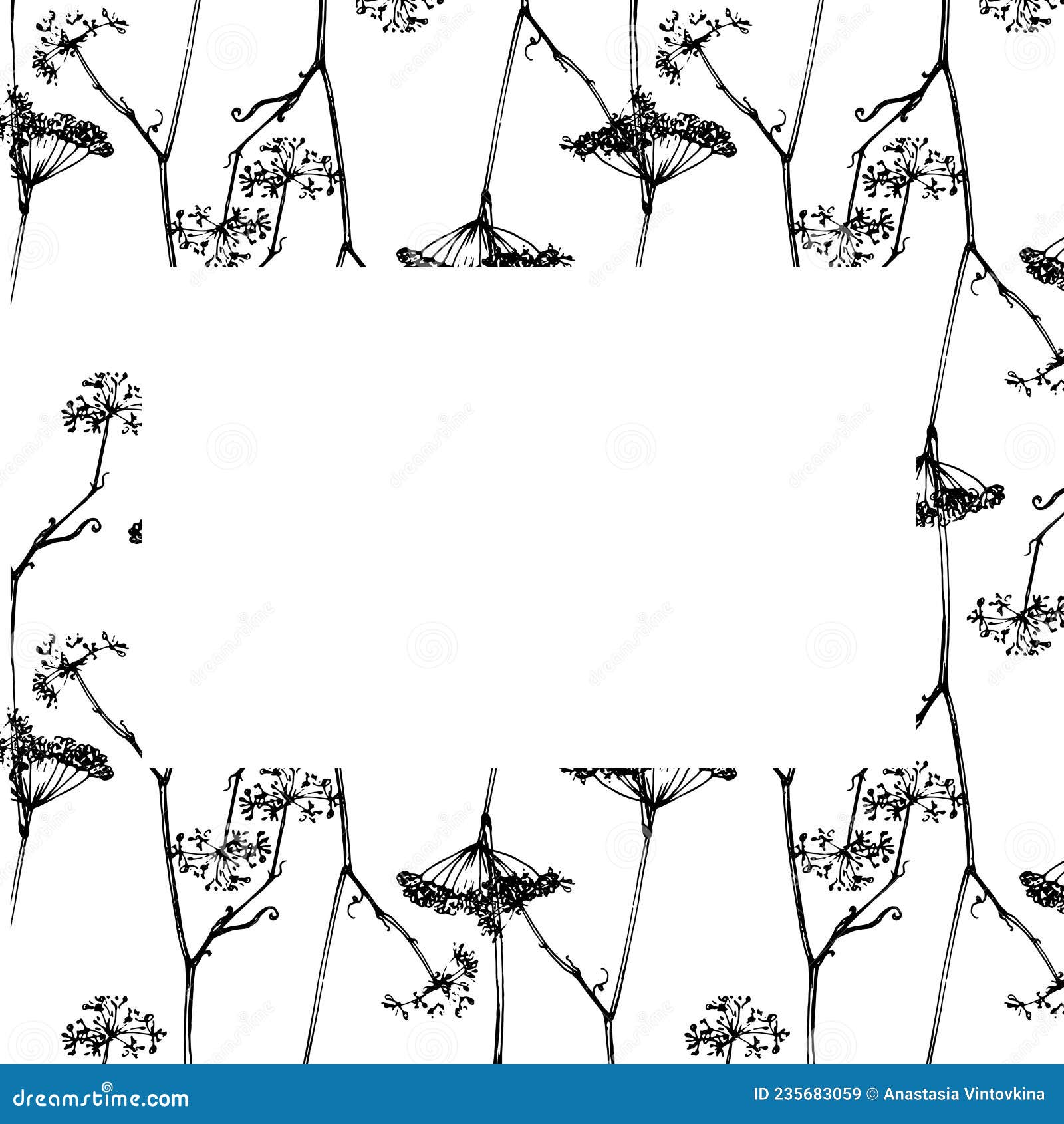 Rectangular Frame Made of a Plant Flower. Template of Hand-drawn Edible ...