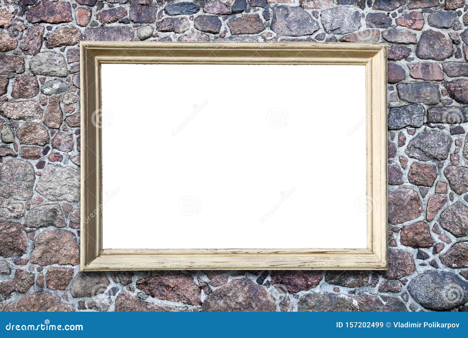 Rectangular Frame Isolated on White on a Natural Stone Wall Stock Image ...