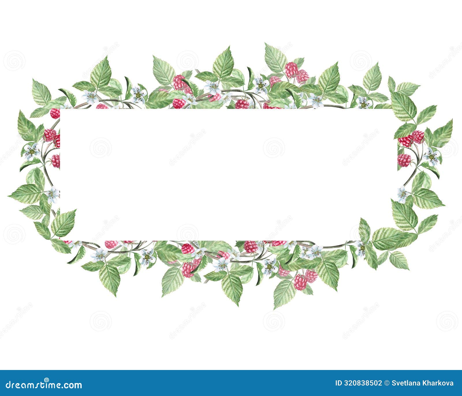 Rectangular Frame of Raspberry Branches, with a Jar of Jam, a Bee ...