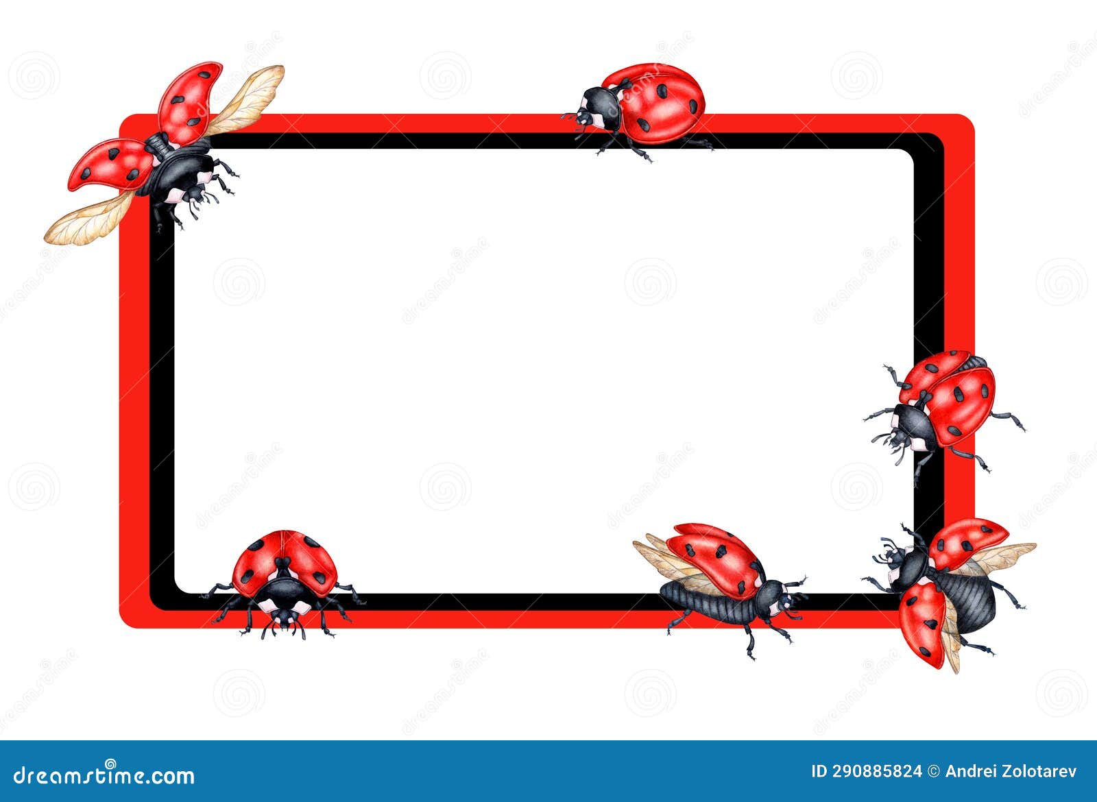 Rectangular Frame with Red Ladybugs in Watercolor Stock Illustration ...