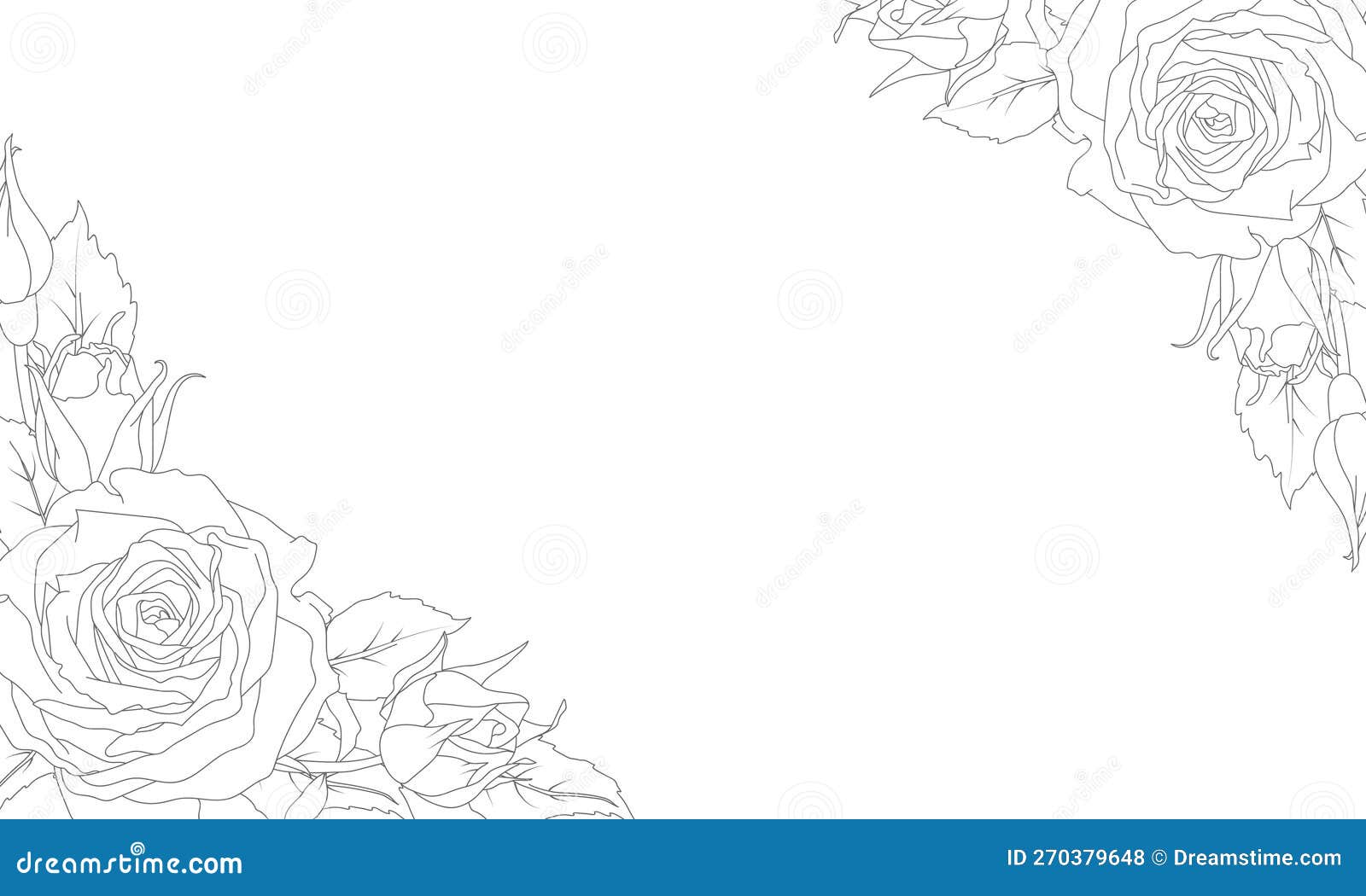 Rectangular Frame of a Rose and Leaves in Line Art Style. Vector ...