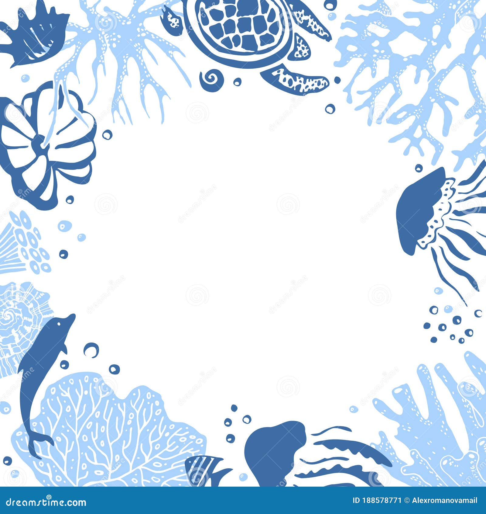 Frame With Corals, Algae, Fish. Bright, Watercolor Illustration. For ...