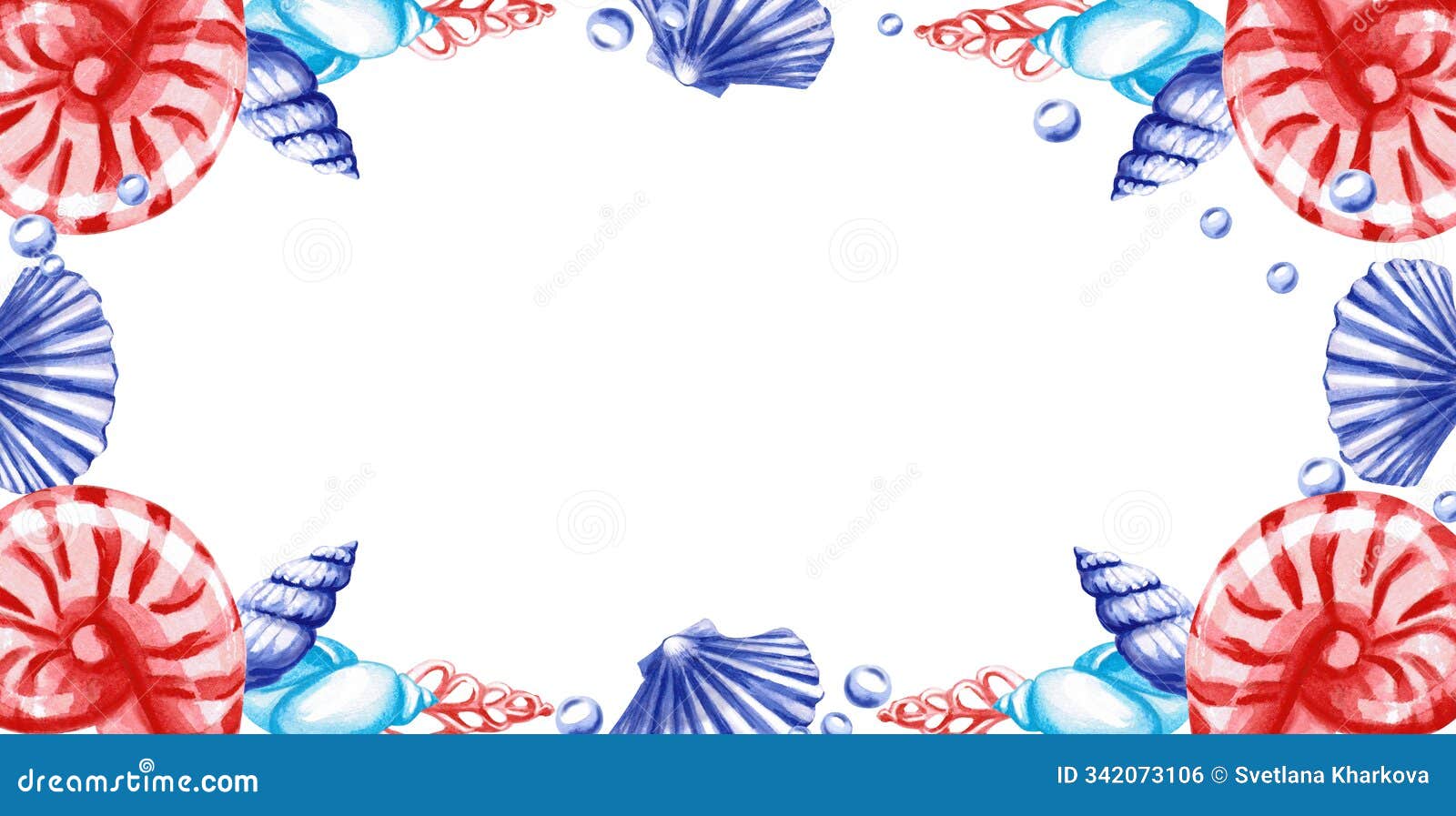 Rectangular Frame with Seashells. Isolated Illustration on the Theme of ...