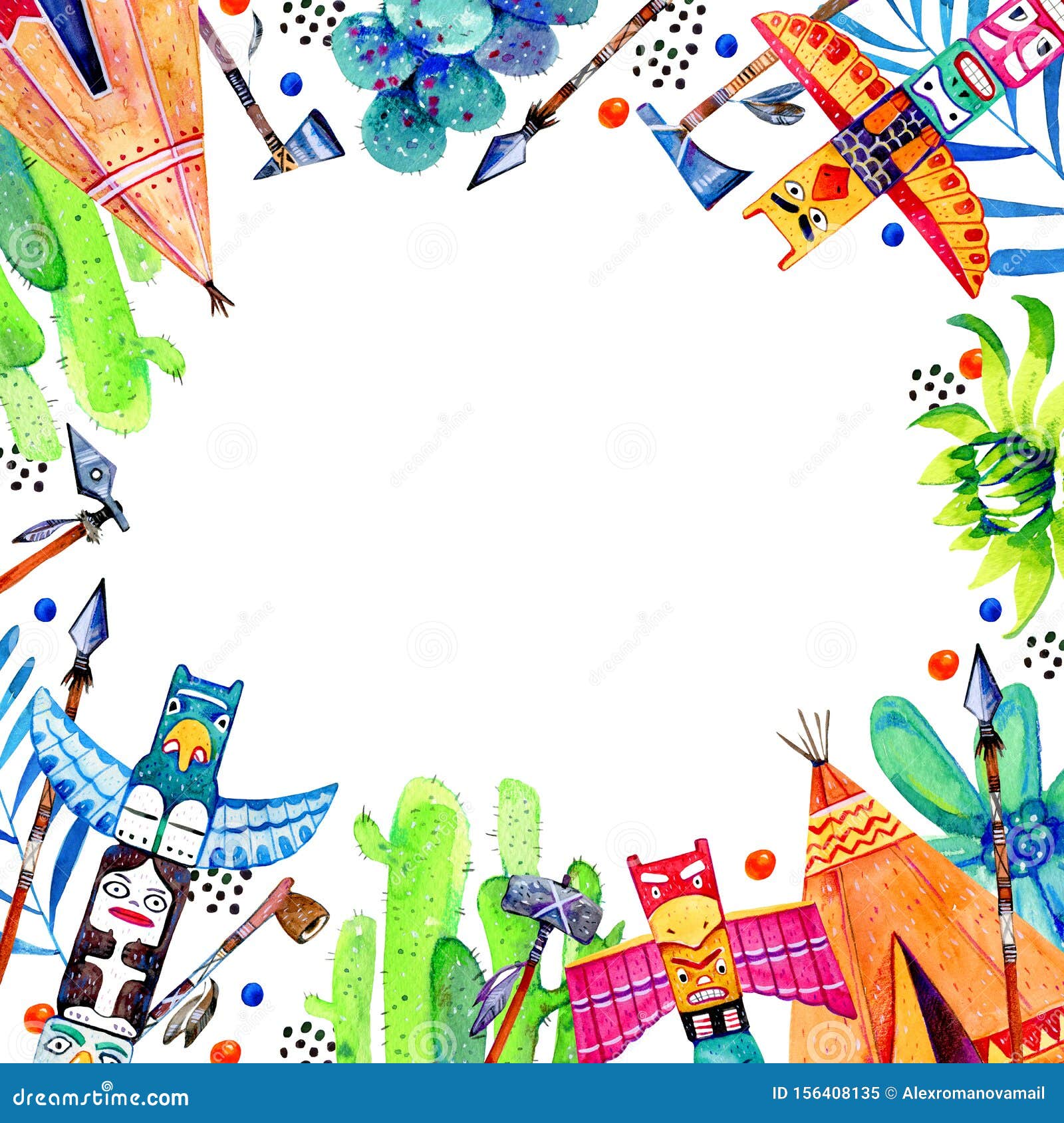 Rectangular Frame Template With Native American Indians Traditional ...