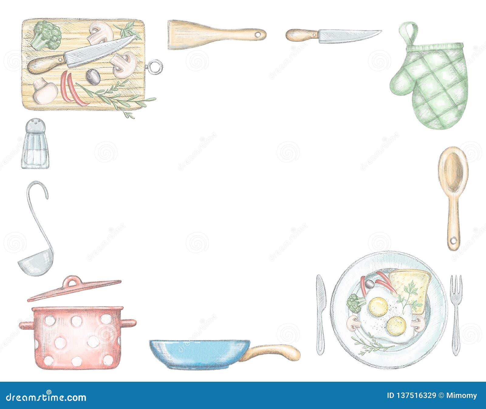 Rectangular Frame with Various Food, Kitchenware and Tableware Stock ...