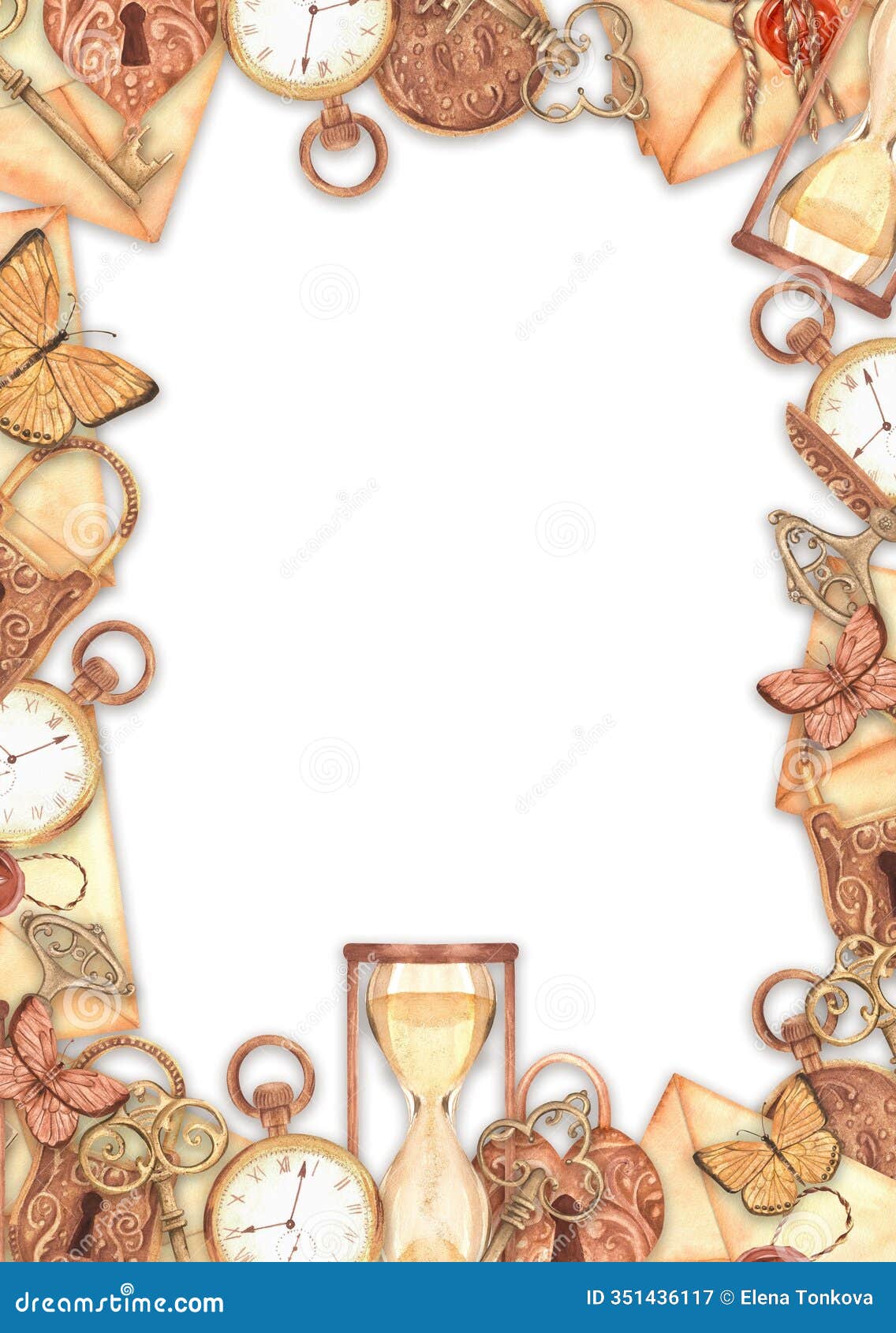 Rectangular Frame with Vintage Keys, Padlocks, Pocket Watches ...