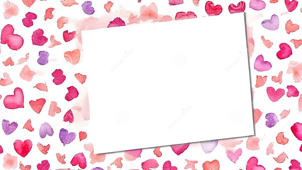 Rectangular Frame of Watercolor Hearts in Delicate Shades Stock ...