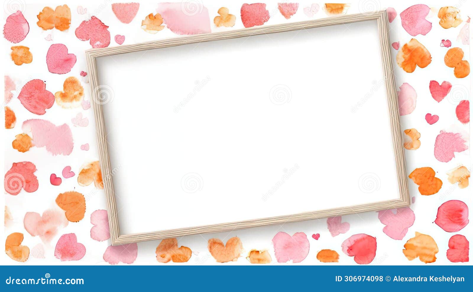Rectangular Frame of Watercolor Hearts in Delicate Shades Stock ...