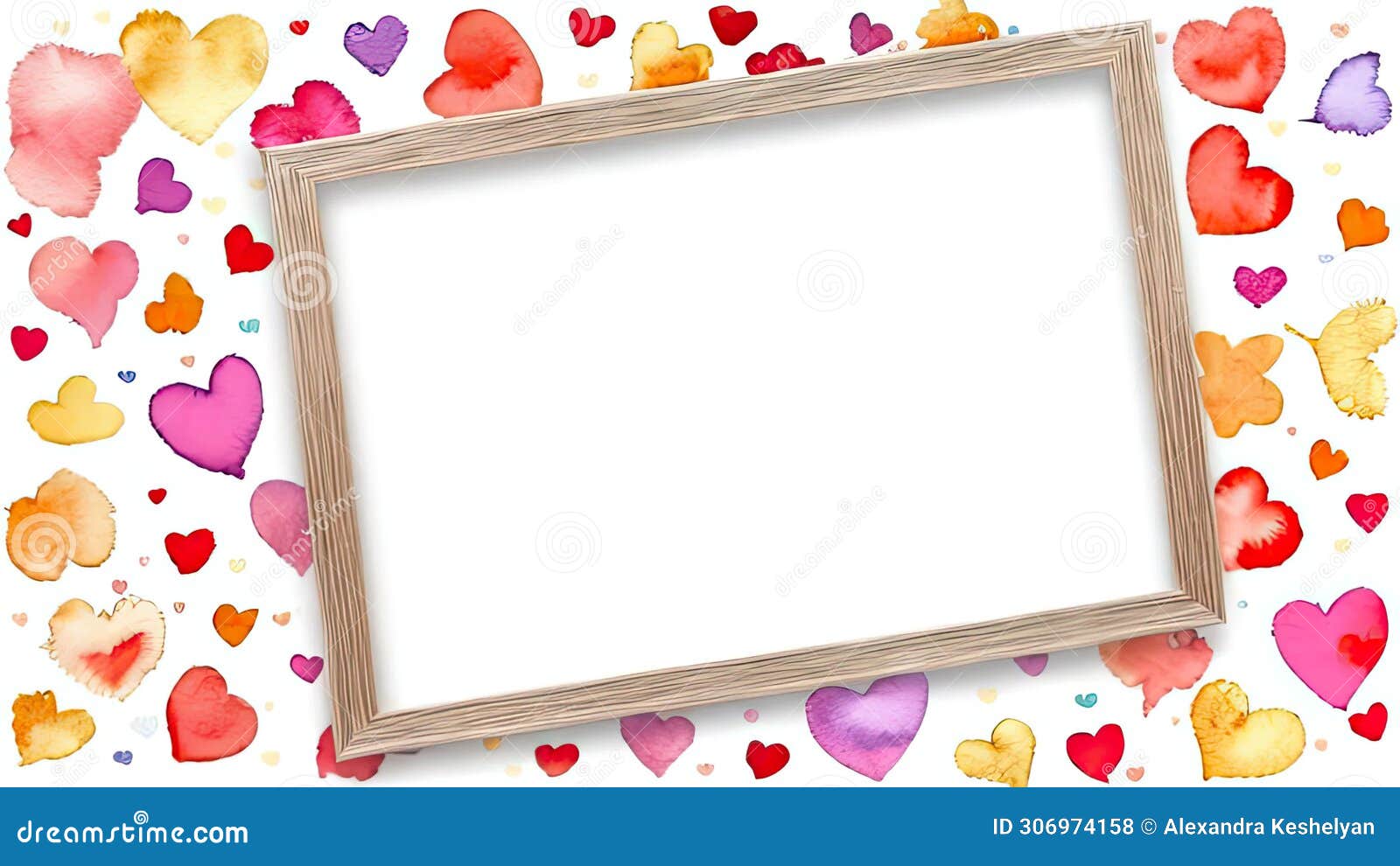 Rectangular Frame of Watercolor Hearts in Delicate Shades Stock ...