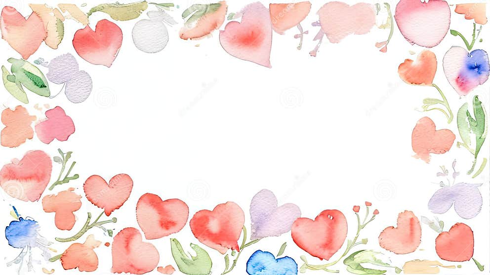Rectangular Frame of Watercolor Hearts in Delicate Shades Stock ...