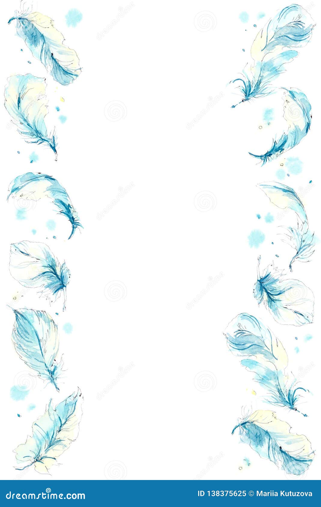 Blue Feathers. Watercolor Hand Drawn Illustration Stock Illustration ...
