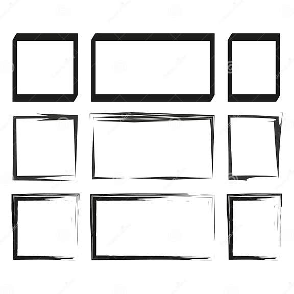 Rectangular Frames Icon. Grunge Border Set. Vector Box Designs. Rough ...