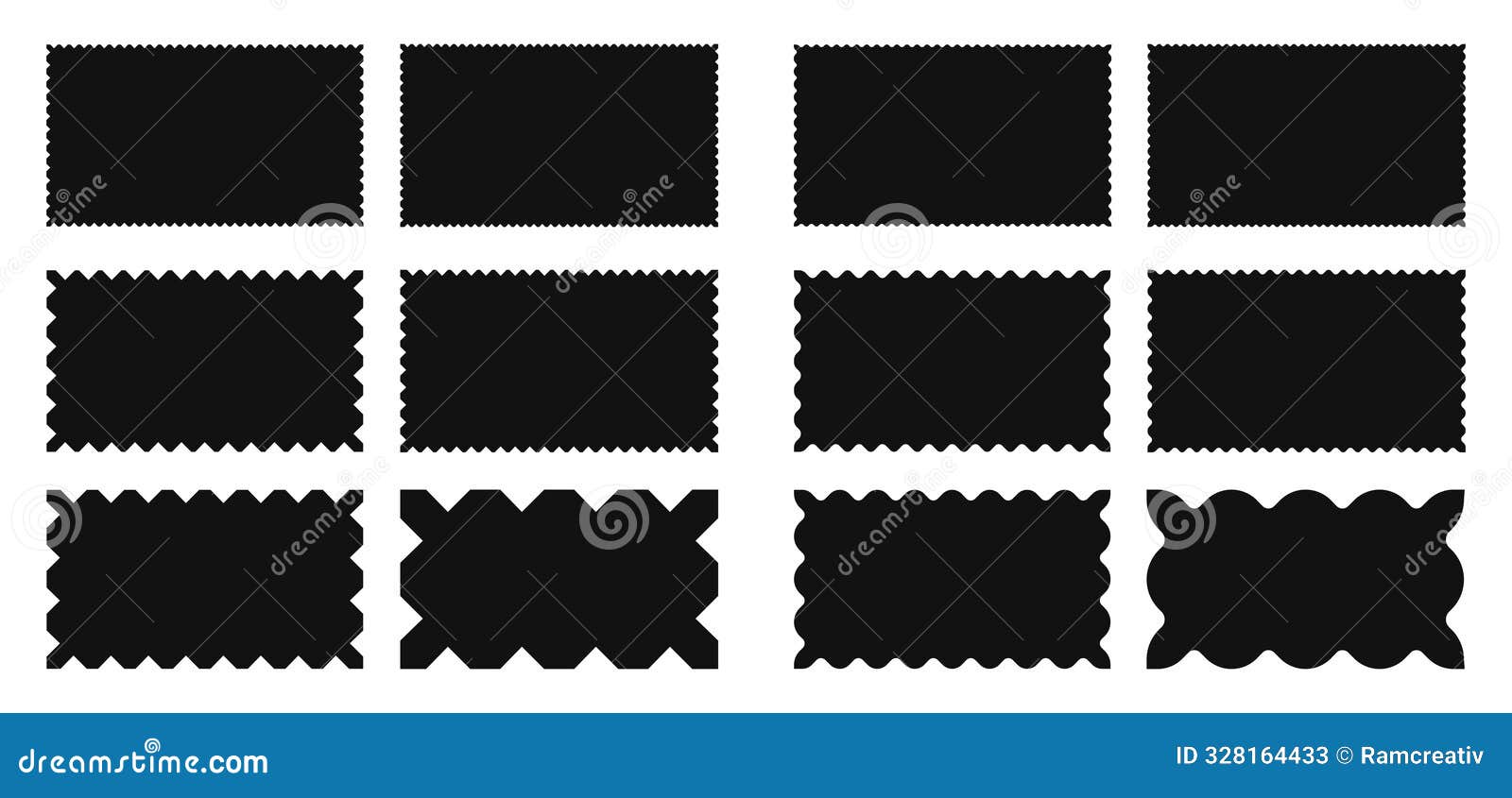 Rectangular Frames with Wavy Corners. Set of Blank Coupon Borders ...
