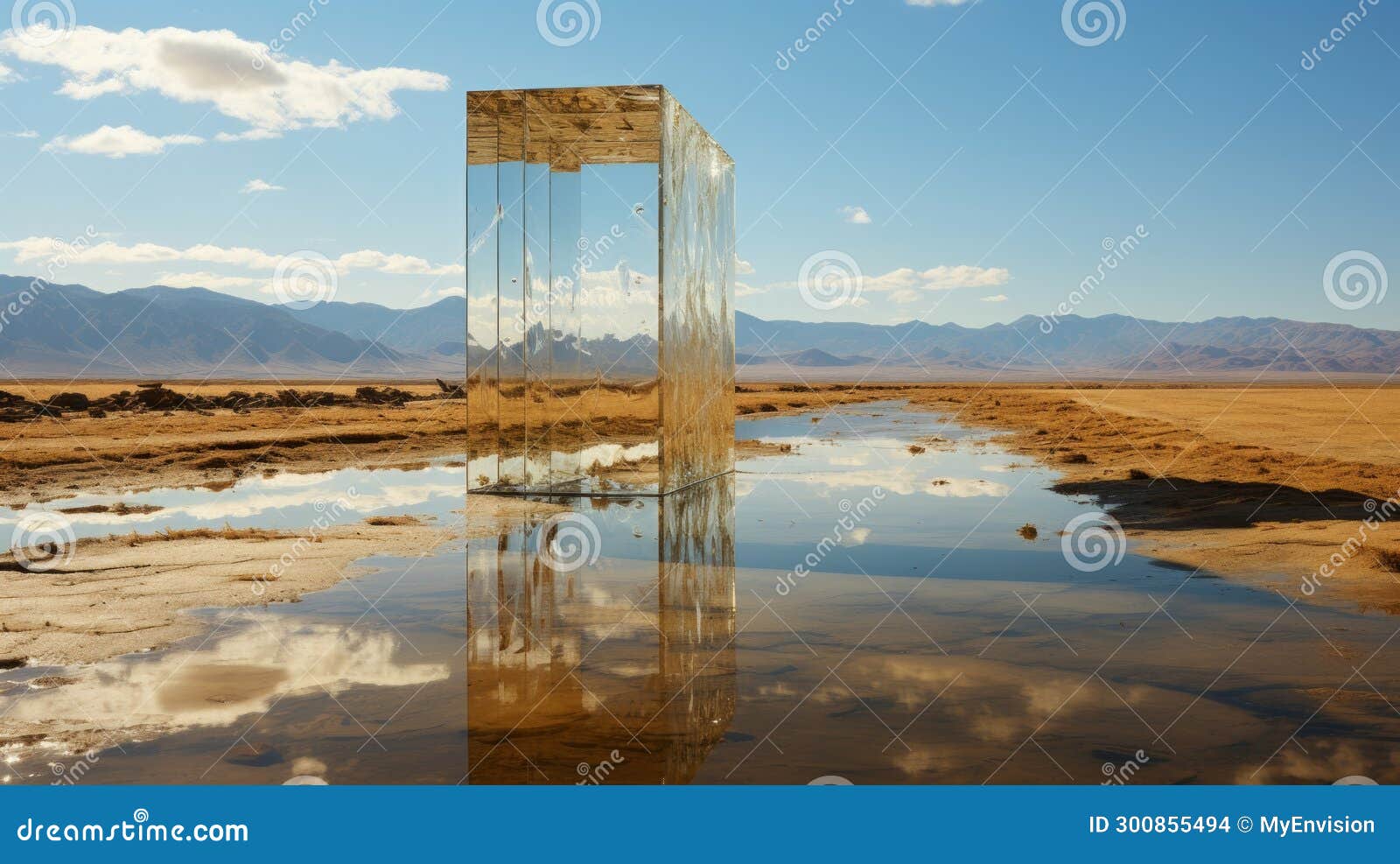 A Rectangular Glass Cube in a Desert Stock Illustration - Illustration ...