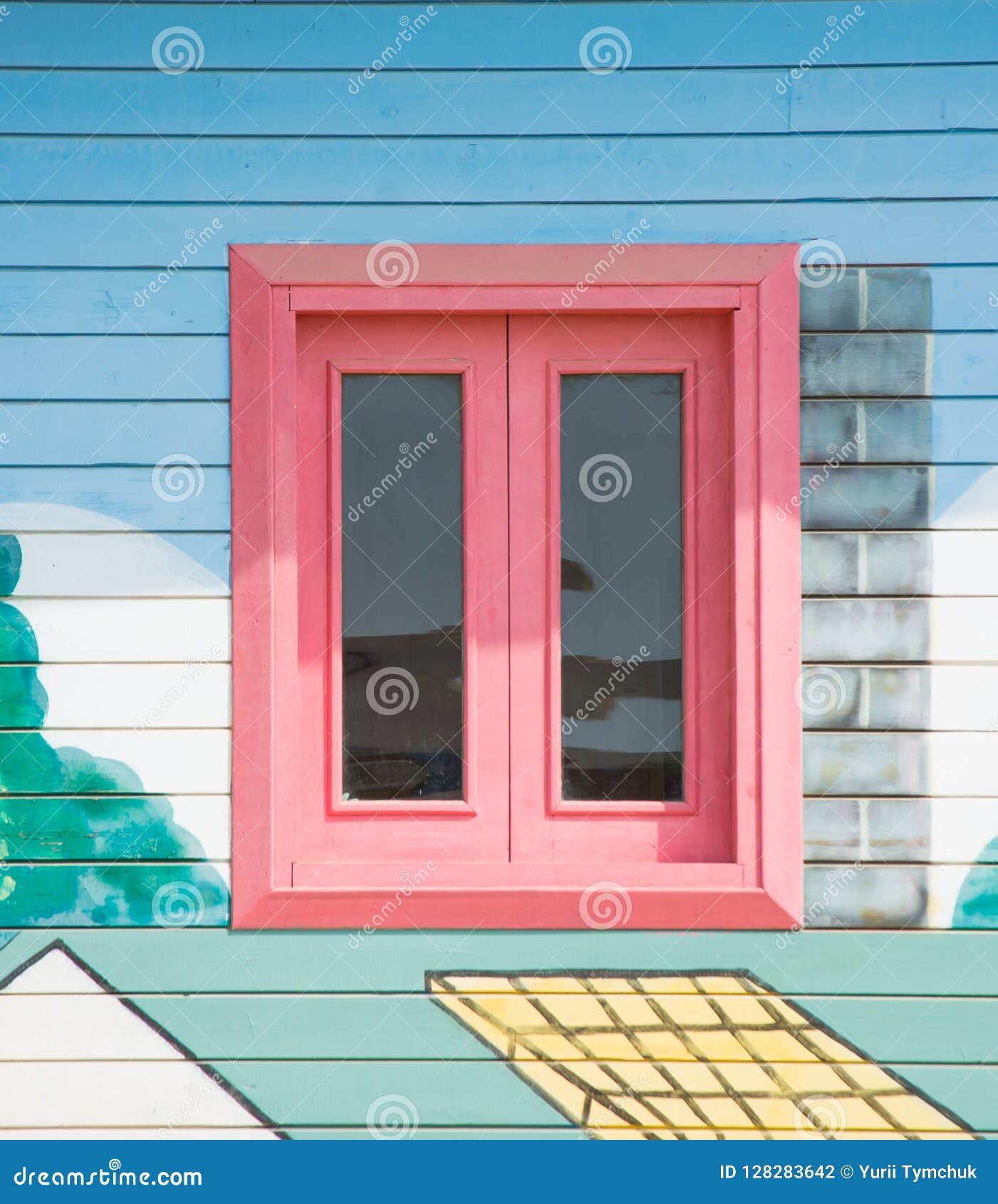 Rectangular Glass Window with Pink Frame, Childish Stock Photo - Image ...