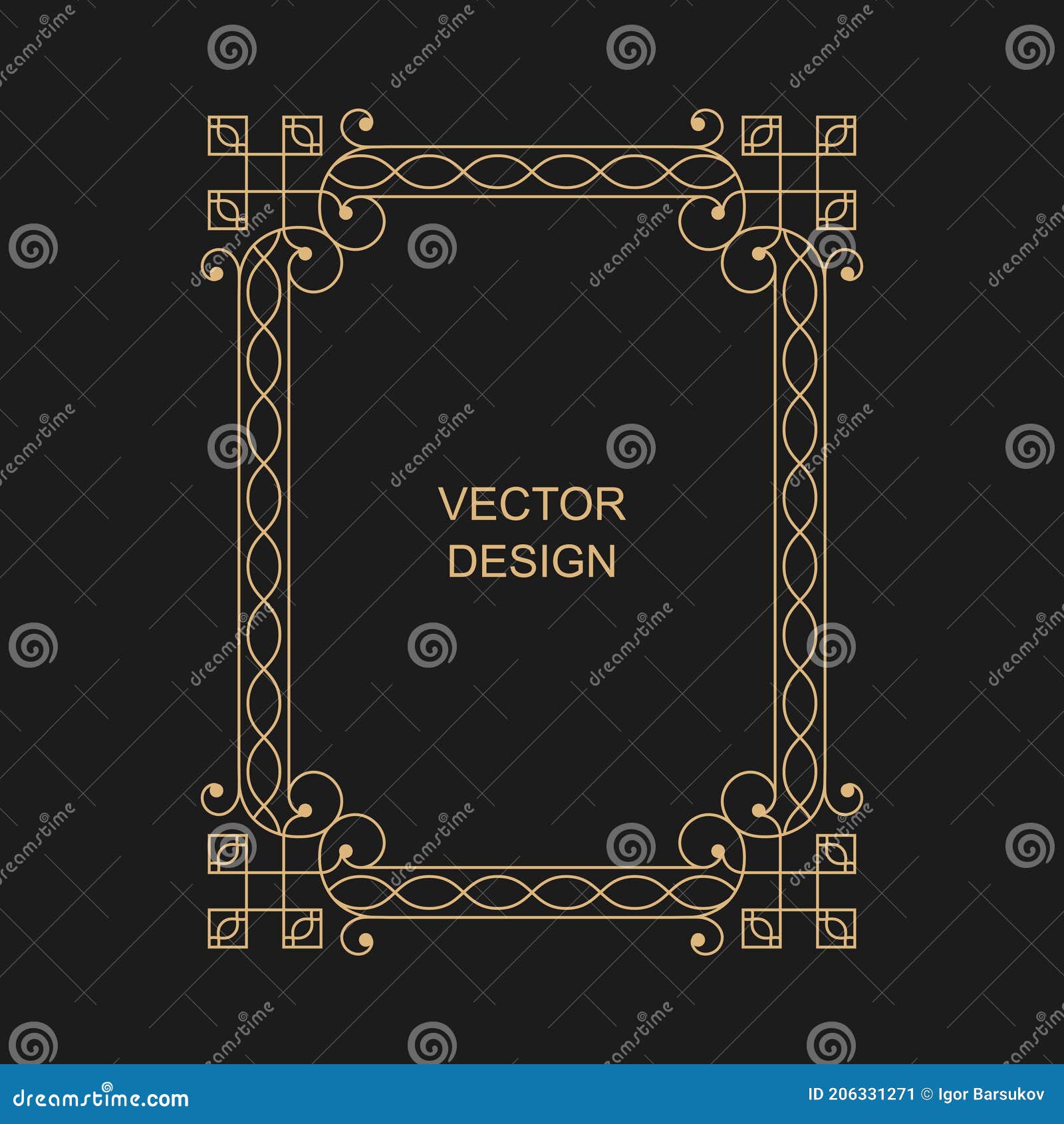 Rectangular golden frame stock vector. Illustration of branding - 206331271