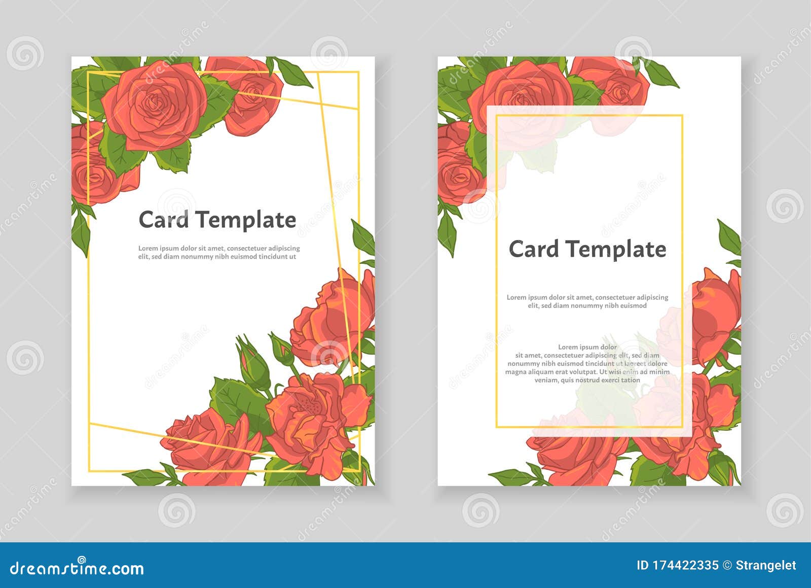 Rectangular Golden Line Frame With Hand Drawn Pink Rose Flower Bouquets ...