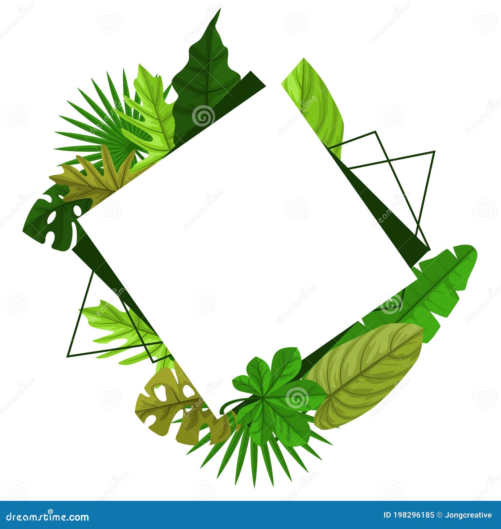 Rectangular Green Tropical Plant Summer Leaf Border Frame Background ...