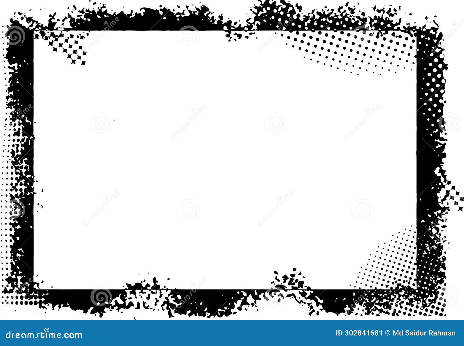 Black and White Frame Border, Black and White Frame, Grunge Halftone ...
