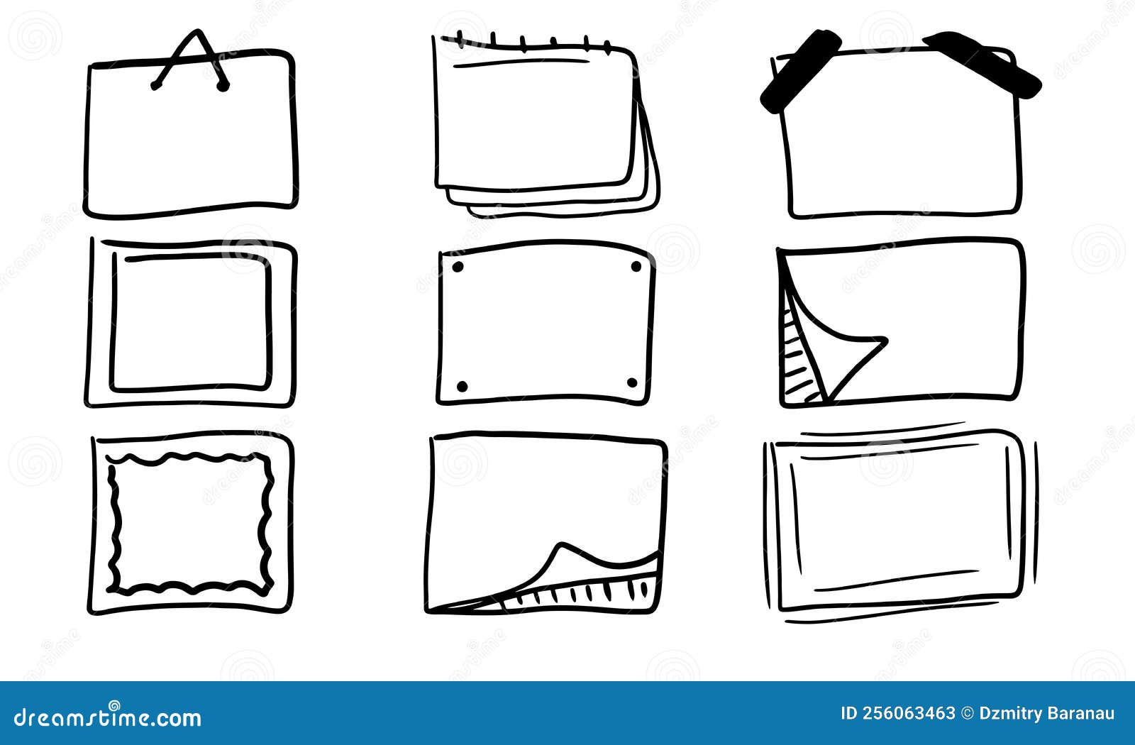 Rectangular Hand Drawn Frames Set. Collection of Doodles in Linear Style with Scribble Borders ...