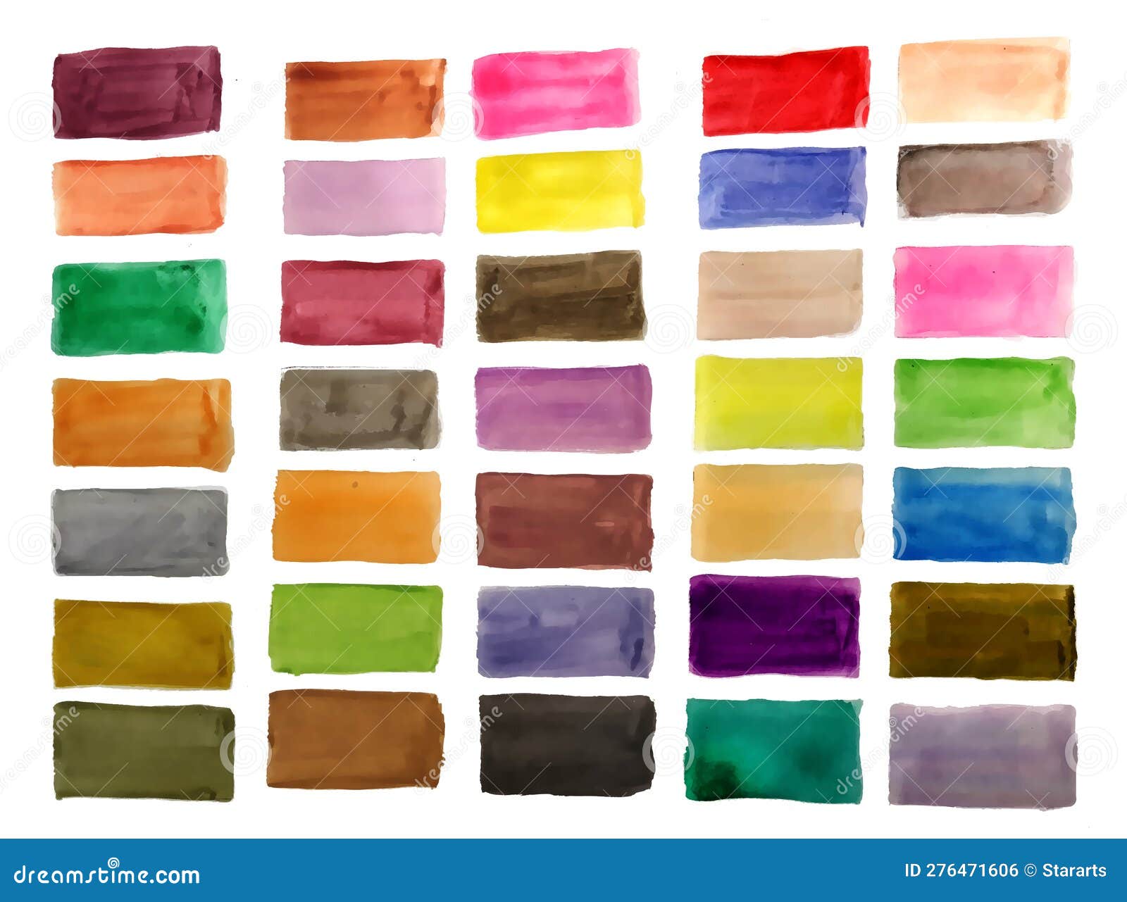 Rectangular Hand Painted Watercolor Texture Set in Many Colors Stock ...