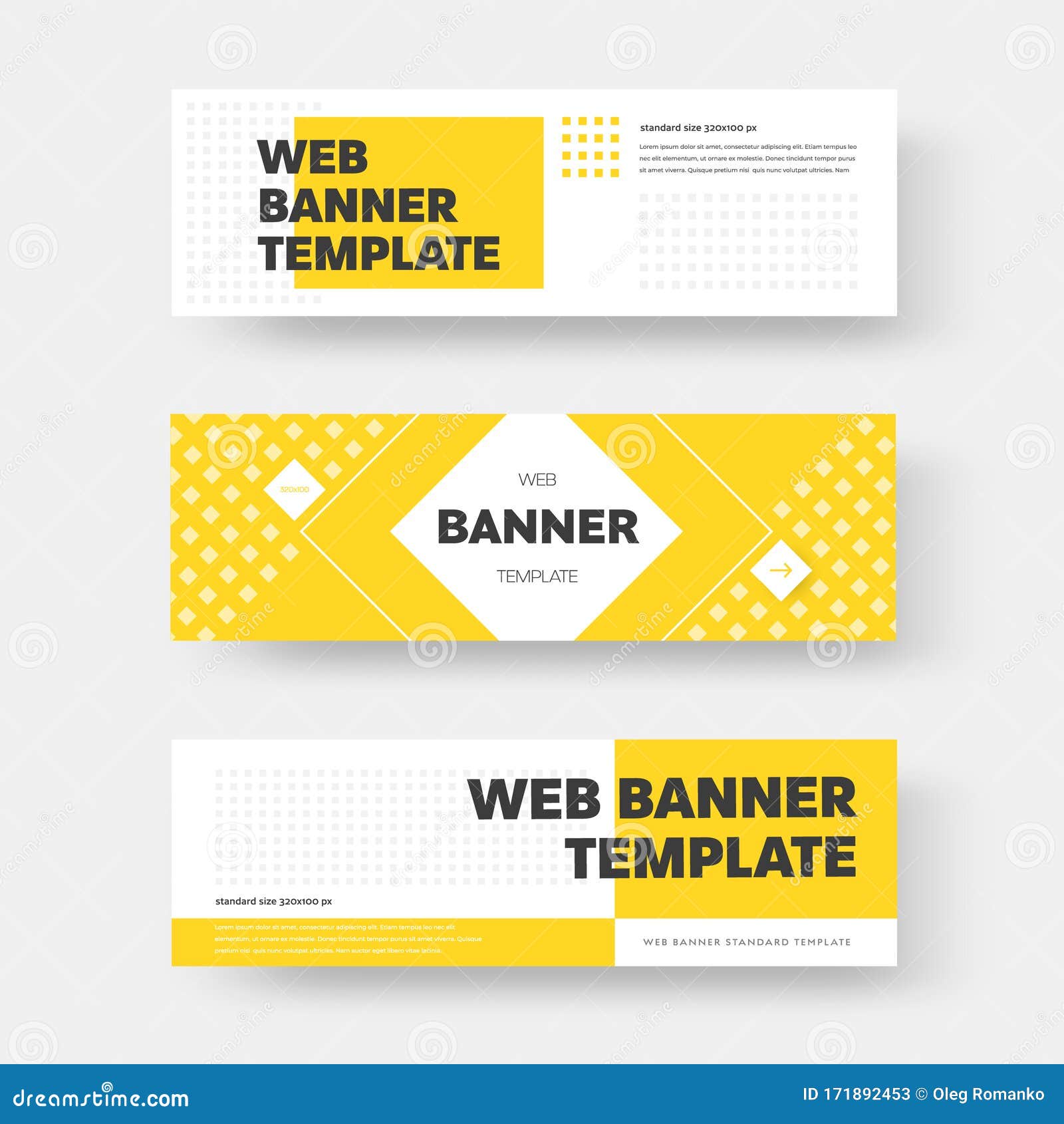 Rectangular Horizontal Web Banner Design with Rhombus, Square and Arrow ...