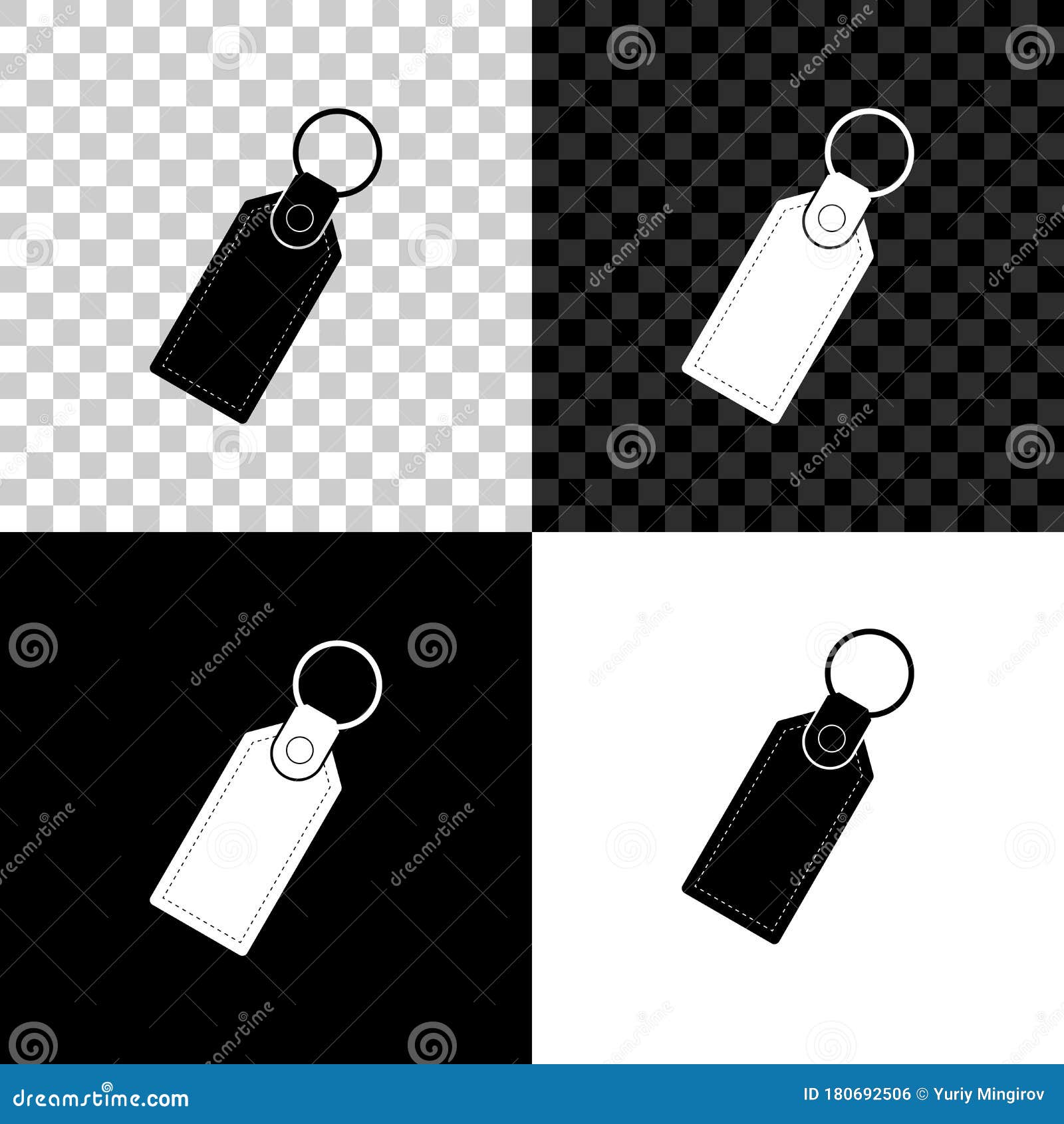 Rectangular Key Chain with Ring for Key Icon Isolated on Black, White ...