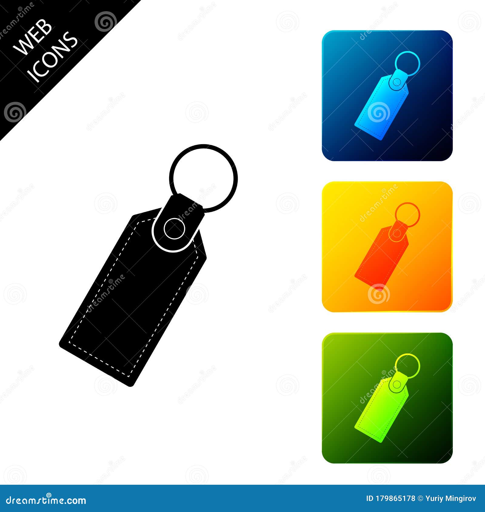 Rectangular Key Chain with Ring for Key Icon Isolated. Set Icons ...