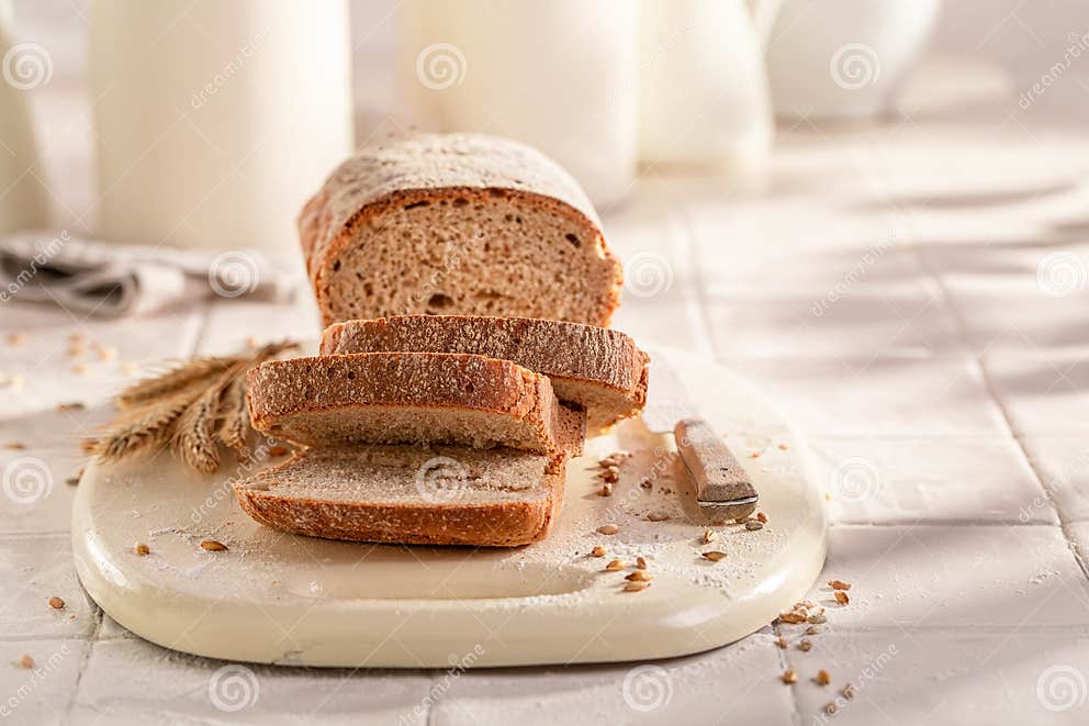 Rectangular Loaf of Rye Bread Baked in Home Bakery Stock Image - Image ...