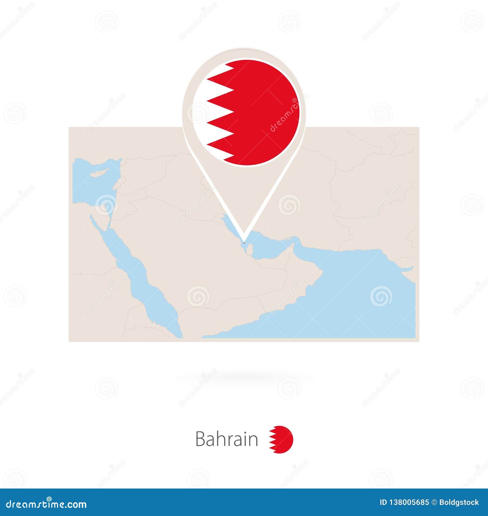 Rectangular Map of Bahrain with Pin Icon of Bahrain Stock Vector ...