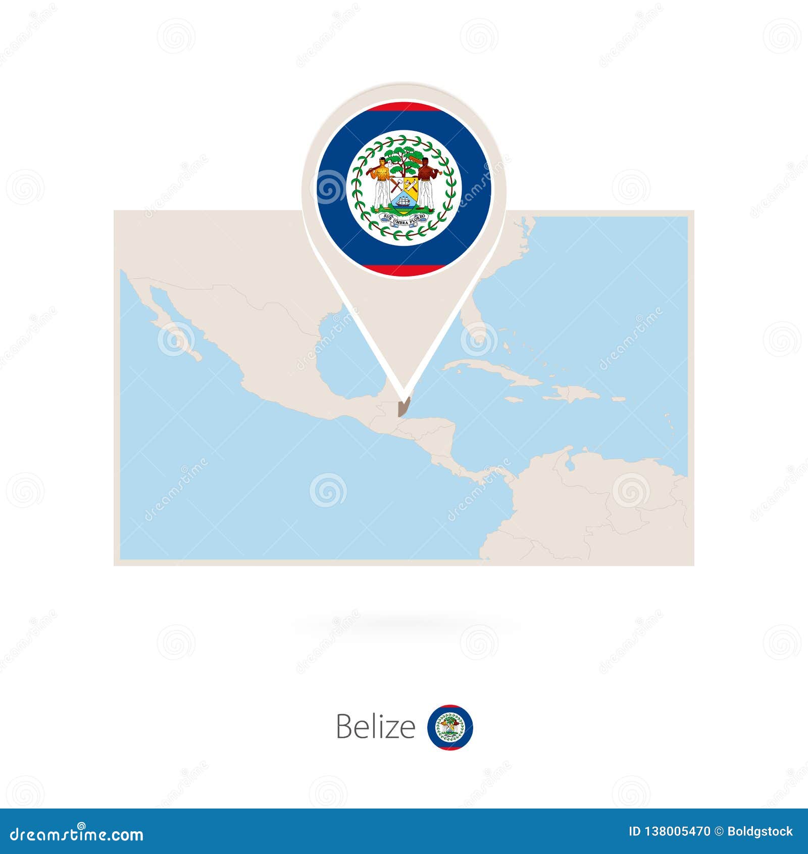 Rectangular Map of Belize with Pin Icon of Belize Stock Vector ...