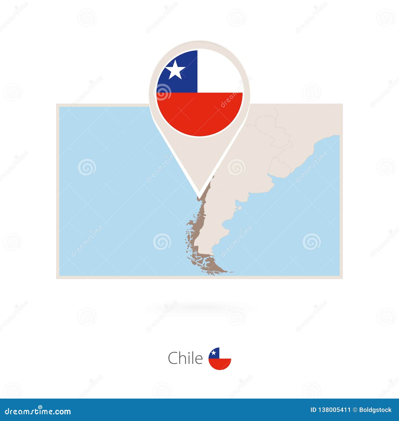 Rectangular Map of Chile with Pin Icon of Chile Stock Vector ...